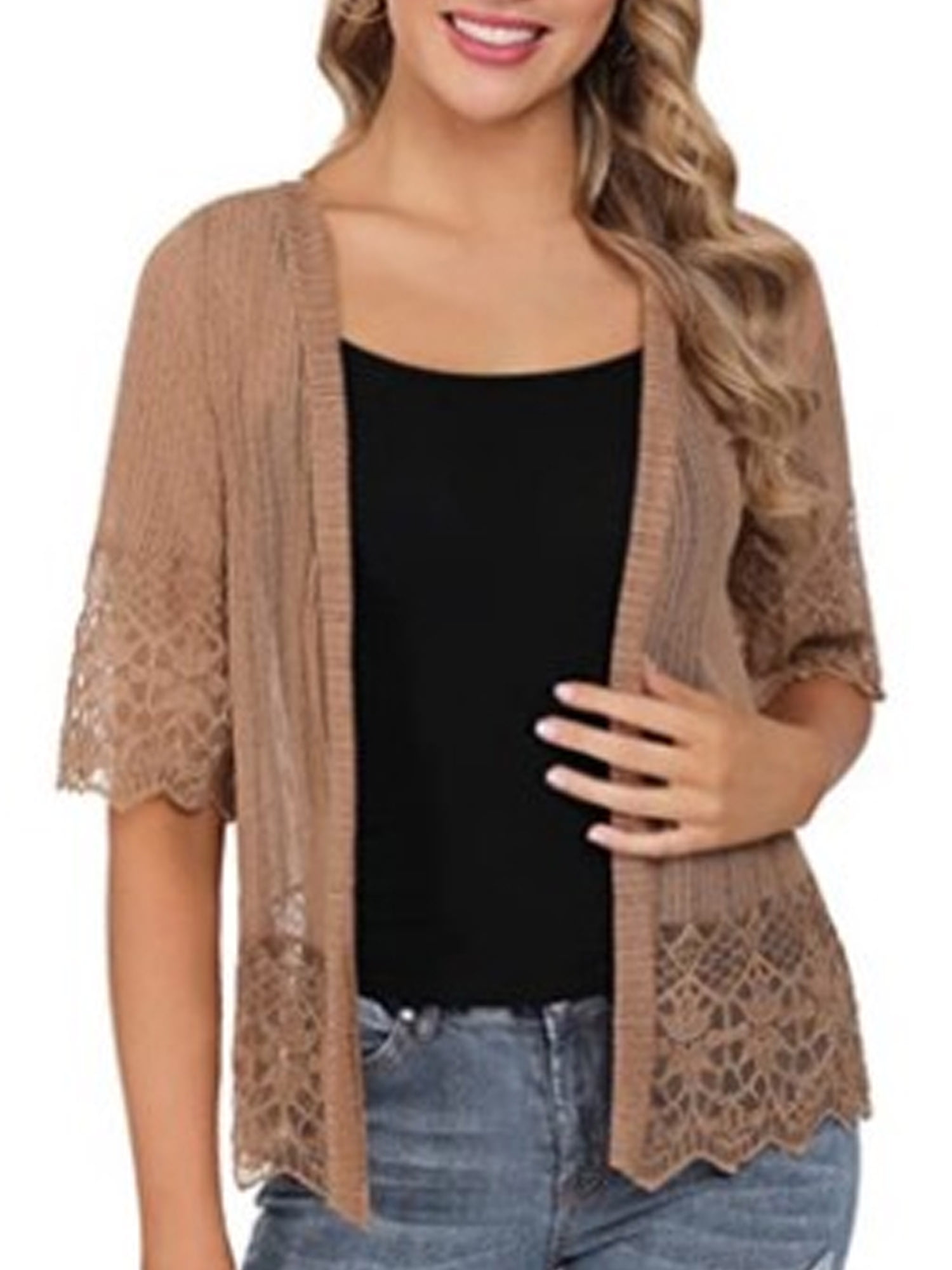 Nokpsedcb Women Lace Sheer Cardigan Lady Solid Short Sleeve Summer ...