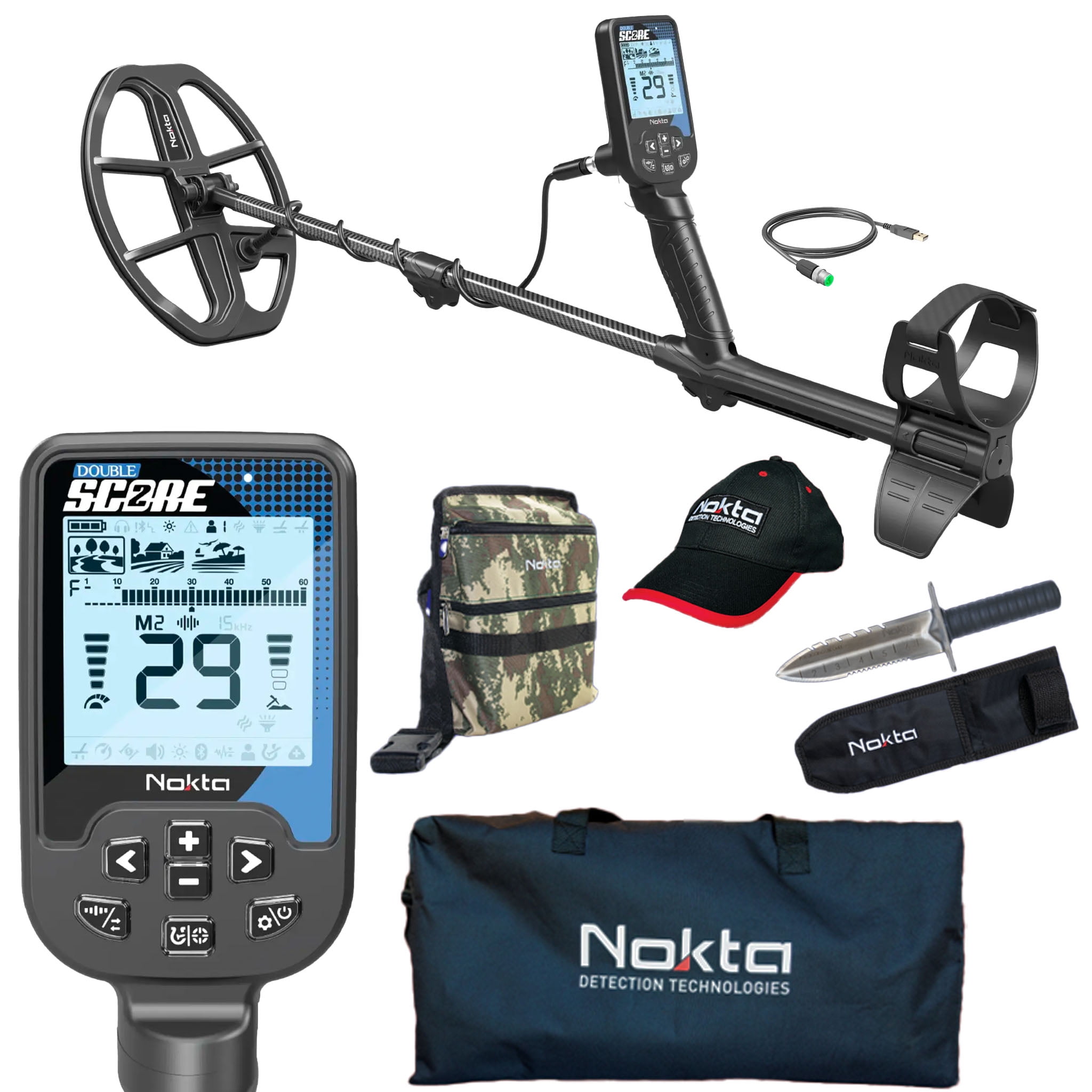 Nokta Double Score (Score 2) SMF Waterproof Metal Detector, Pouch, Hat, Digger, and Carry Bag ...