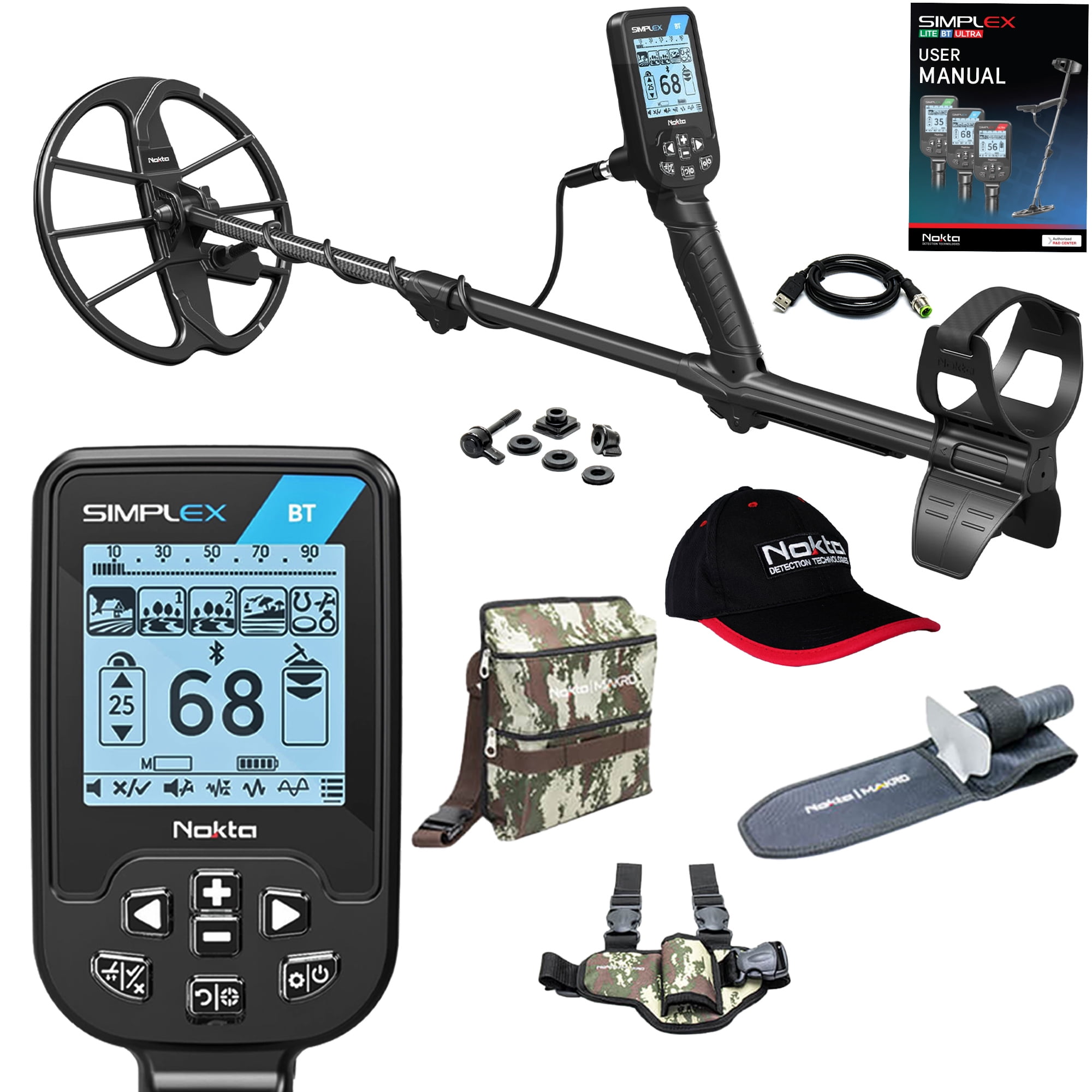 "Nokta Simplex BT Waterproof Metal Detector with 11"" DD Coil, Starter Pack, Advanced Features ...