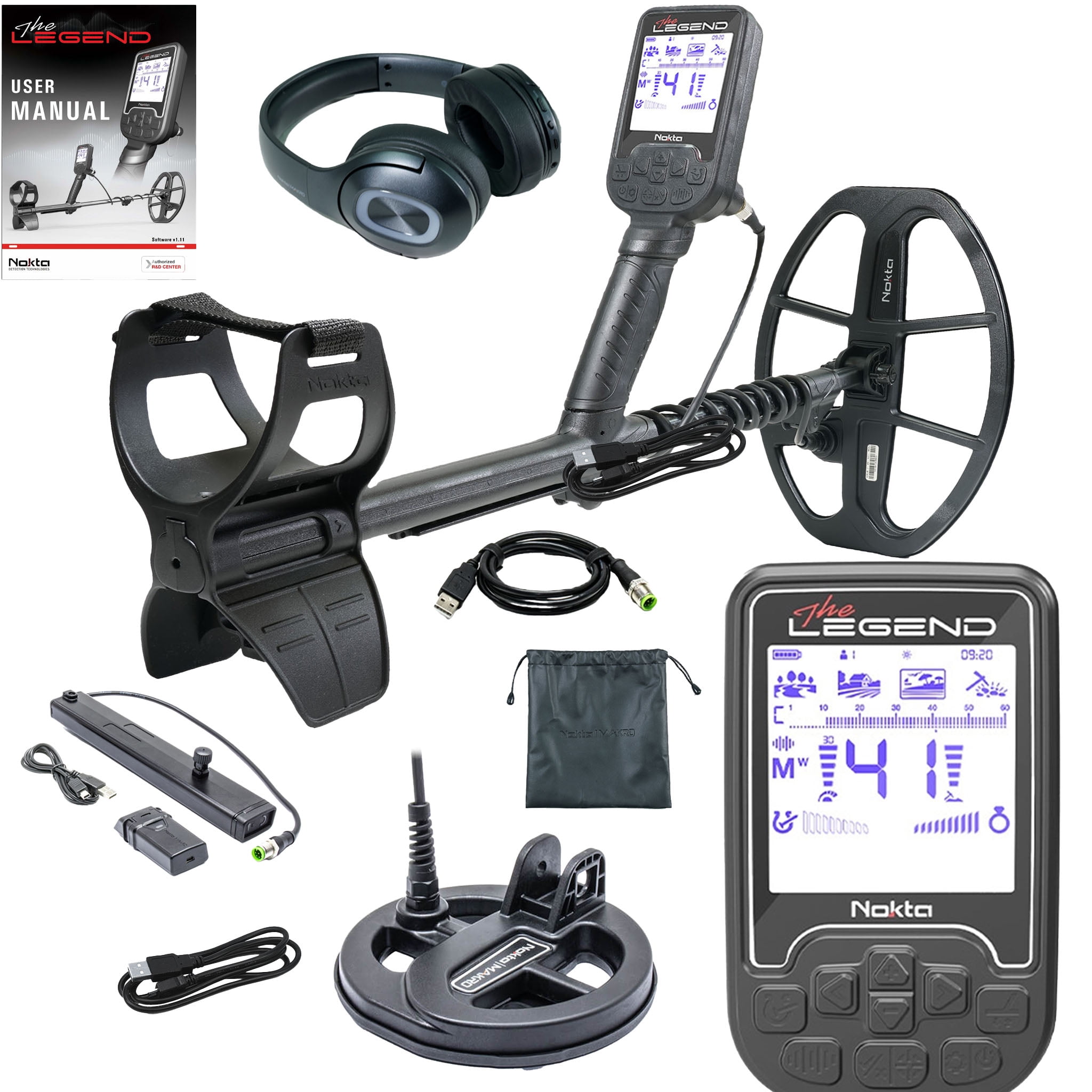Nokta The Legend SMF Pro Pack Metal Detector with Rechargeable Battery, Wireless Headphones, and ...