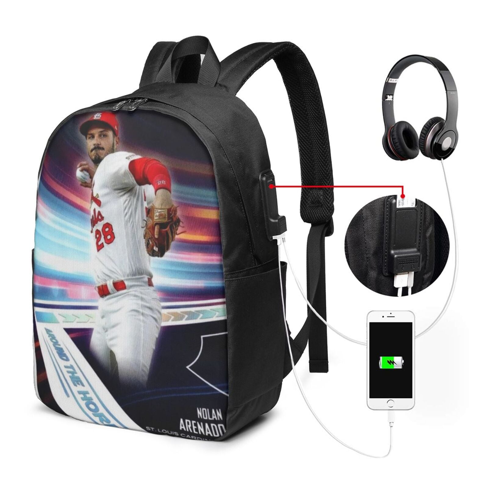 Nolan Arenado Backpack For Students 17" Baseball Themed Travel Bag With ...