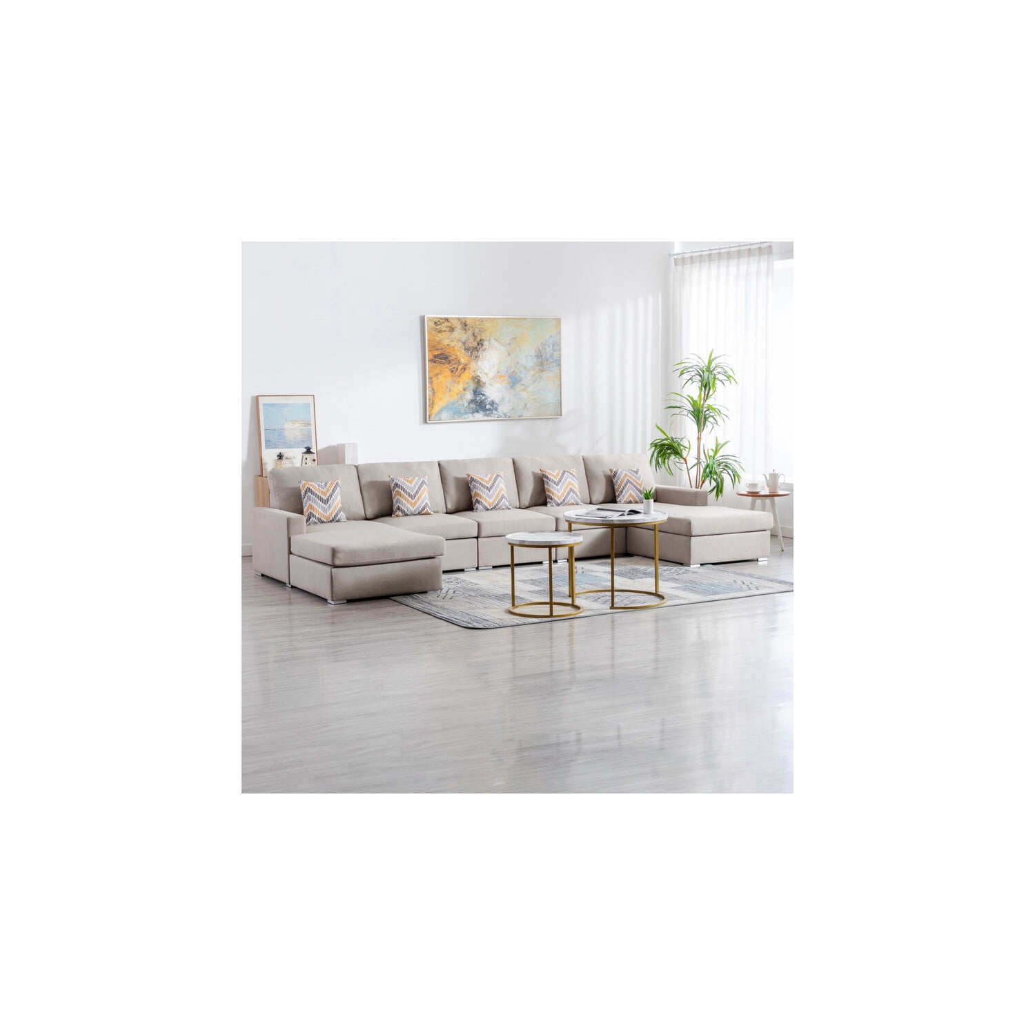 Nolan Beige Fabric 5Pc Double Chaise Sectional Sofa for Small Apartment ...