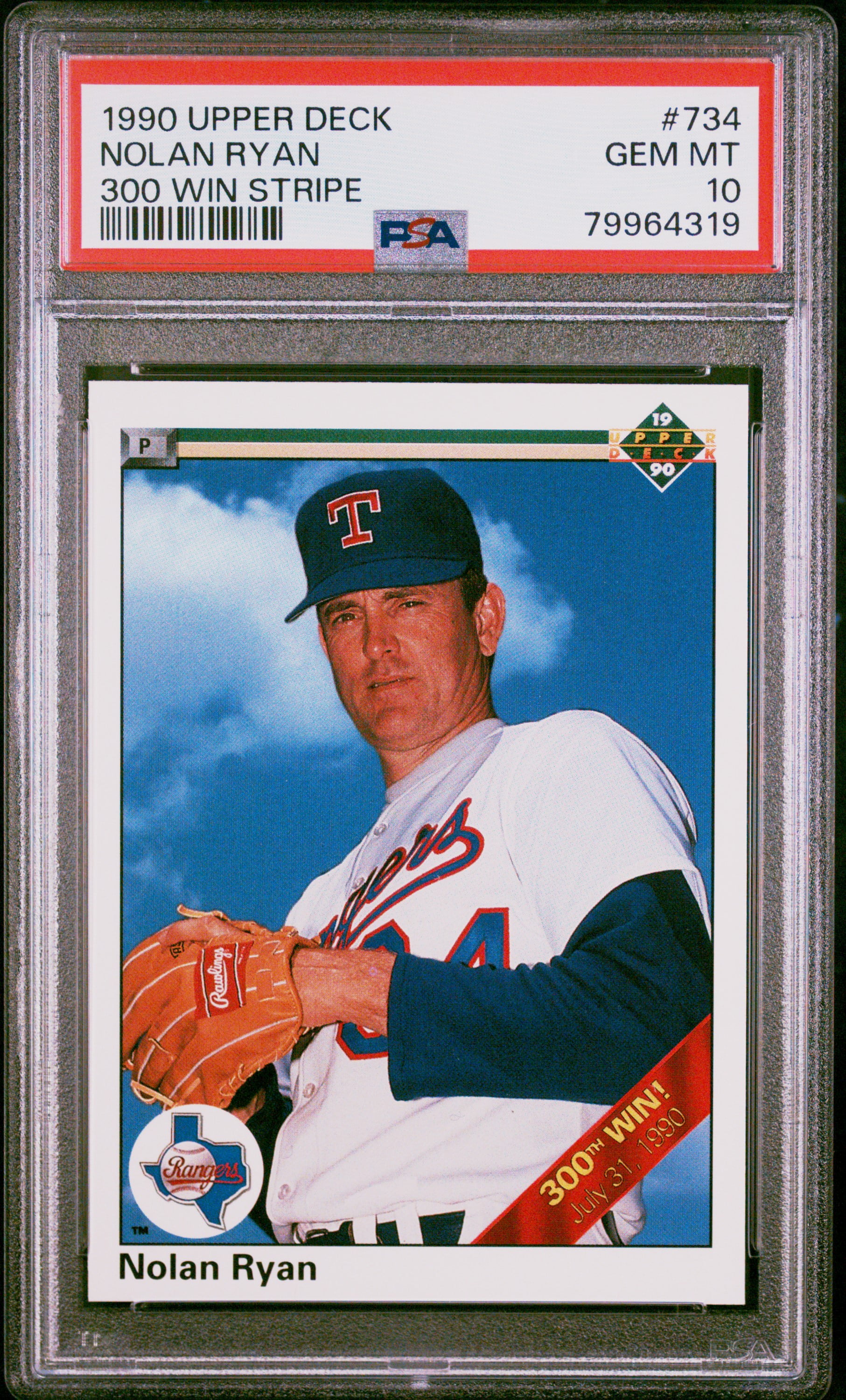 Nolan Ryan 1990 Upper Deck 300 Win Stripe Baseball Card #734 Graded PSA ...