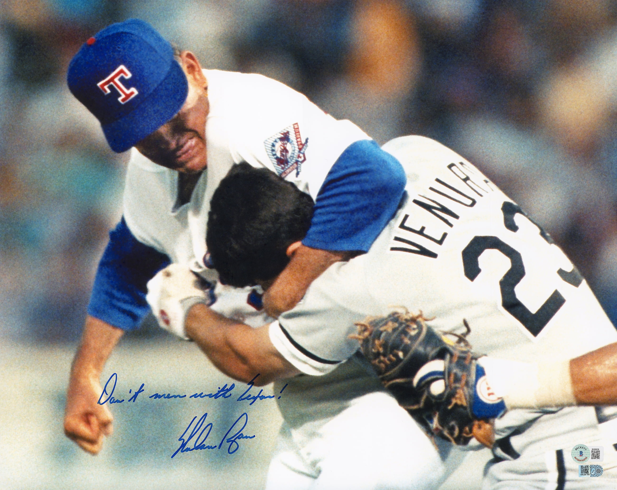 Nolan Ryan Autographed 16x20 Photo Texas Rangers Fight vs. Robin ...