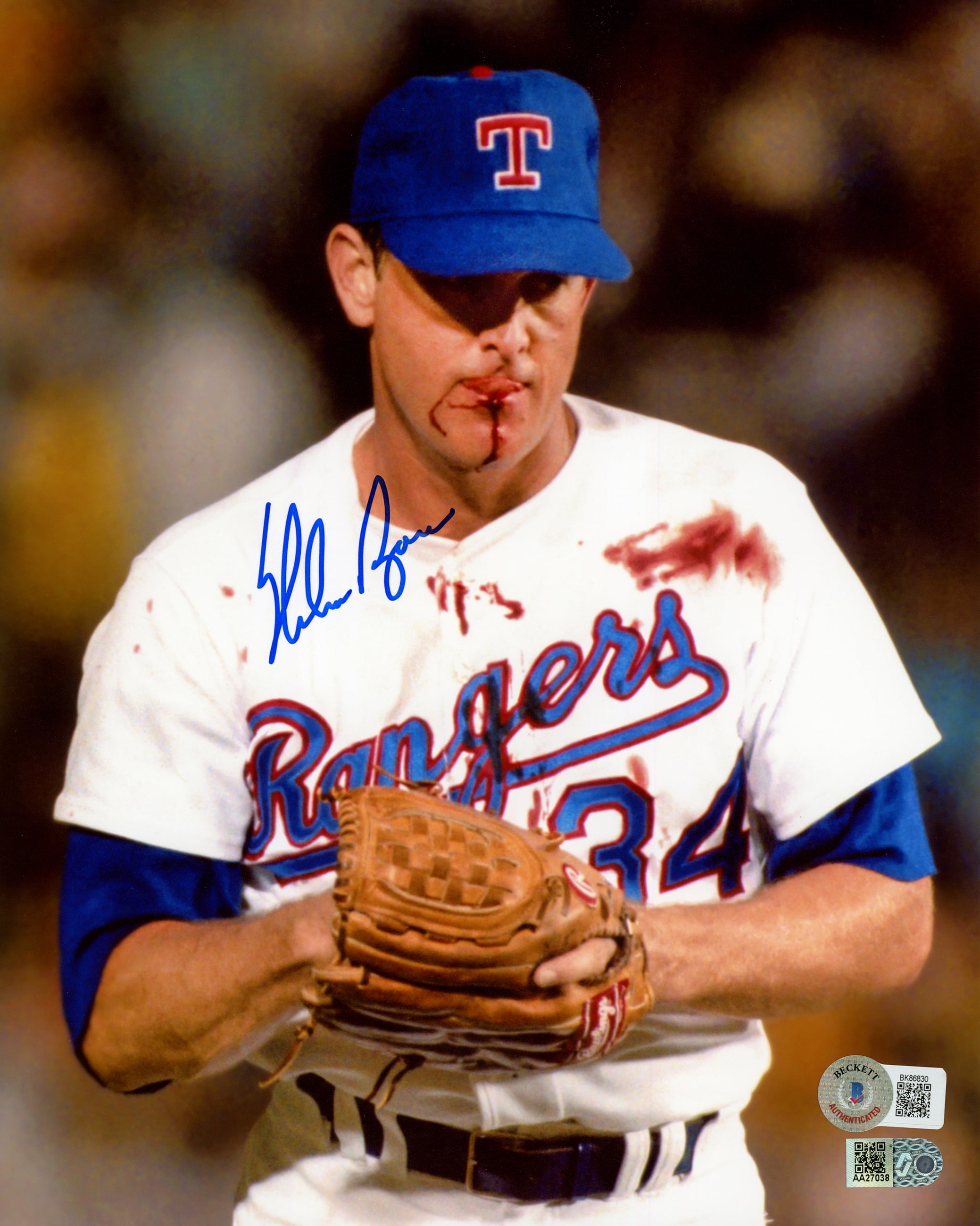 Nolan Ryan Autographed 8x10 Photo Texas Rangers Bloody Lip Beckett BAS ...