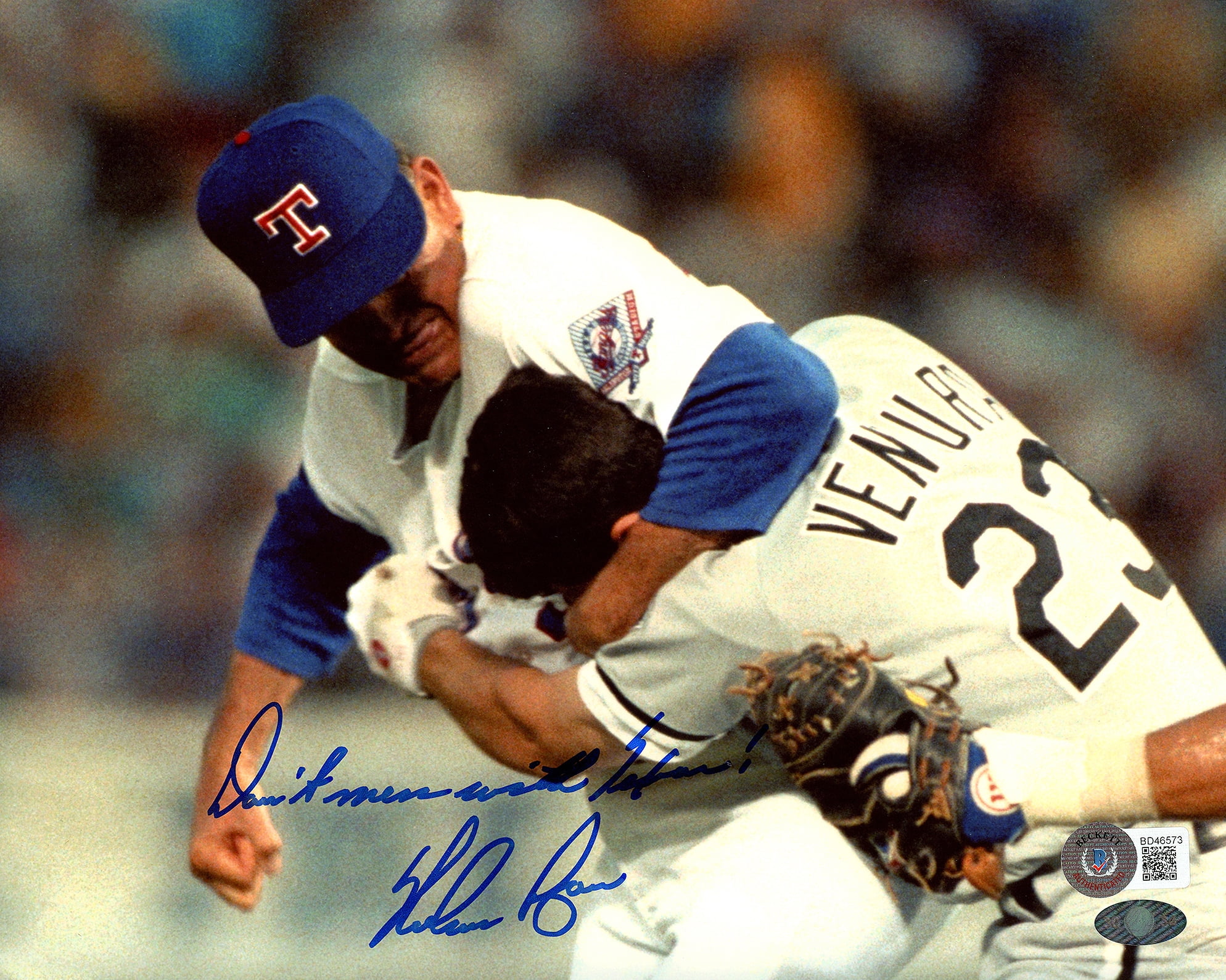 Nolan Ryan Autographed 8x10 Photo Texas Rangers Fight vs. Robin Ventura ...