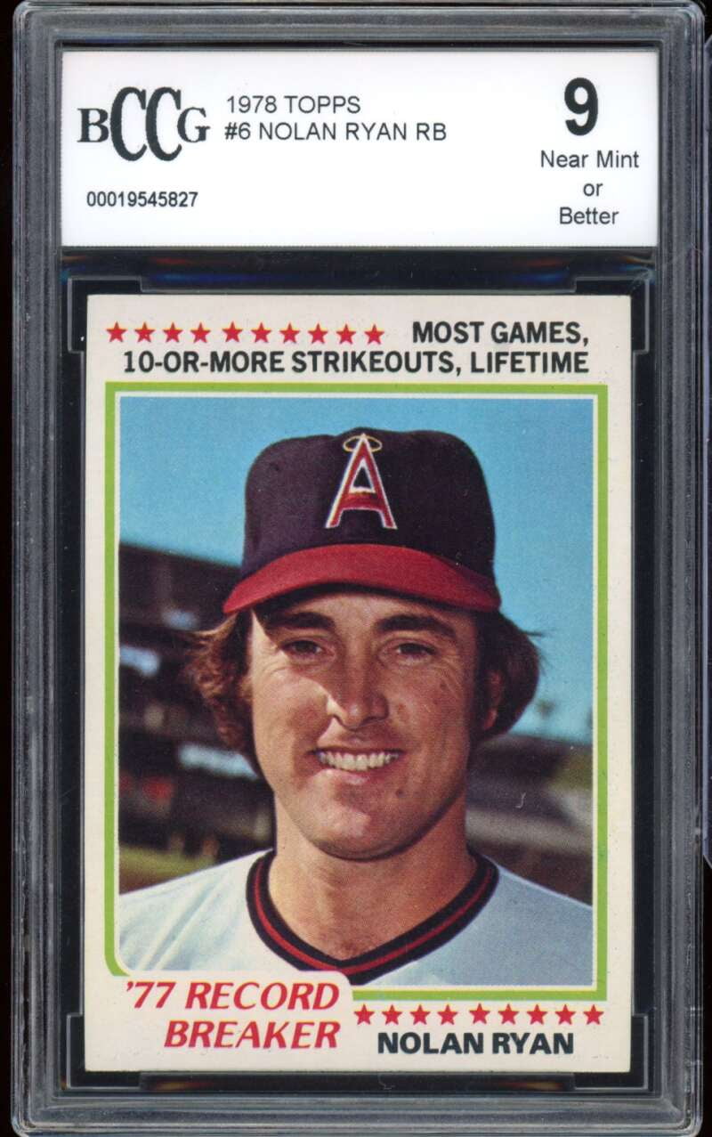Nolan Ryan Card 1978 Topps #6 BGS BCCG 9 - Walmart.com