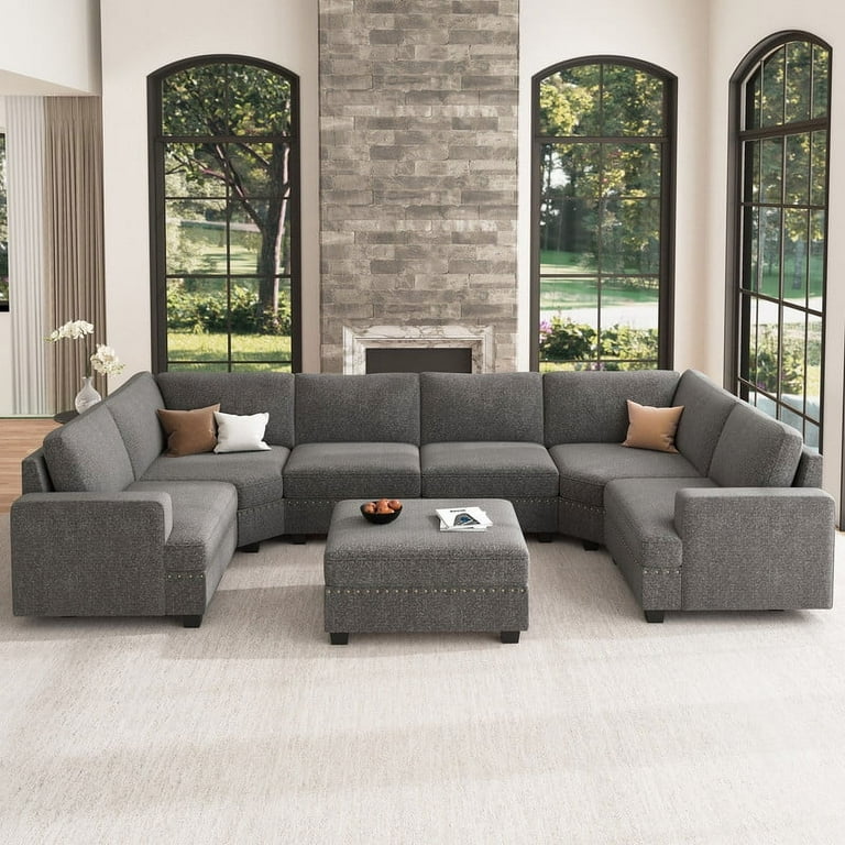 Nolany Convertible Oversized Sectional Sofa Sleeper Sofa Sectionals for Living Room Deep and Wide Seat Light Grey
