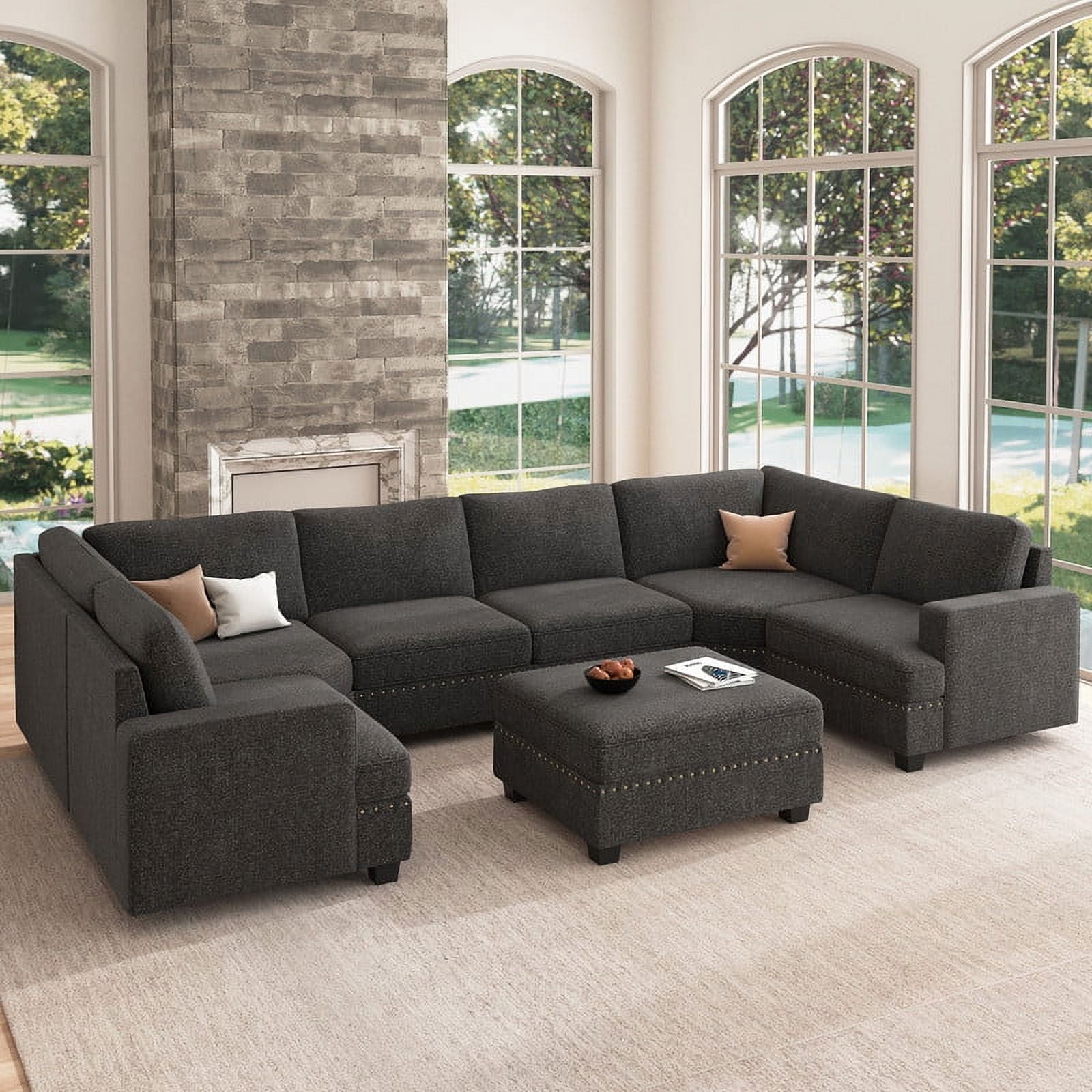 Nolany Convertible Chenille Sectional Sleeper Sofa with Big Comfy Bed ...