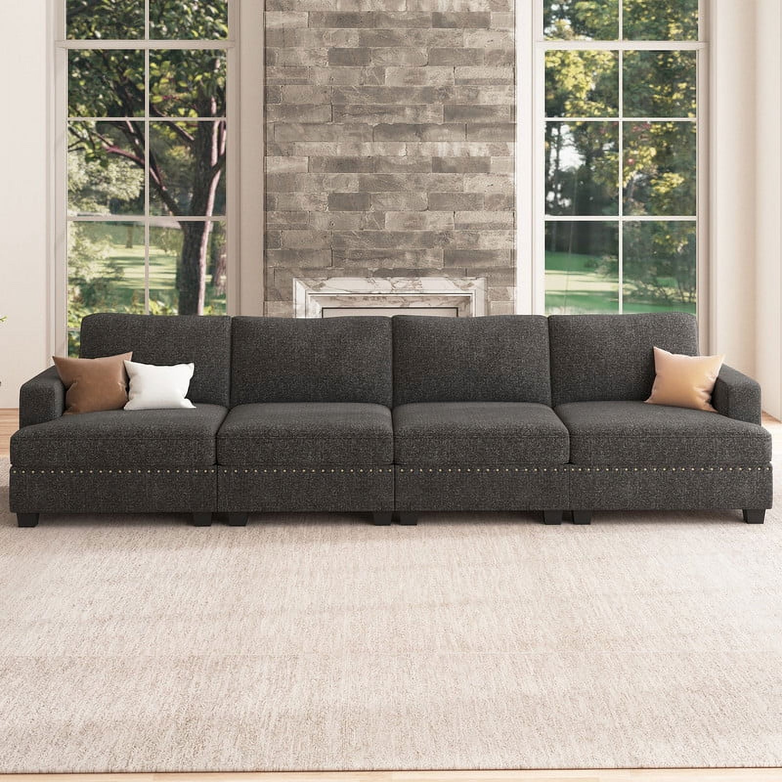 Nolany Modern Four-Seater Sectional Sofa Couch with Deep and Wide Seats ...