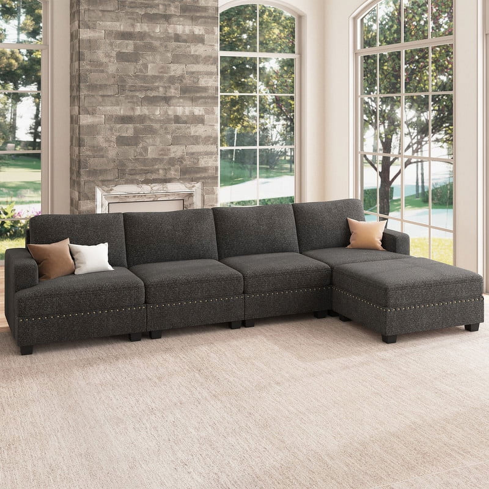 Nolany Modern L Shaped Couch with Storage Chaises and Ottoman for ...