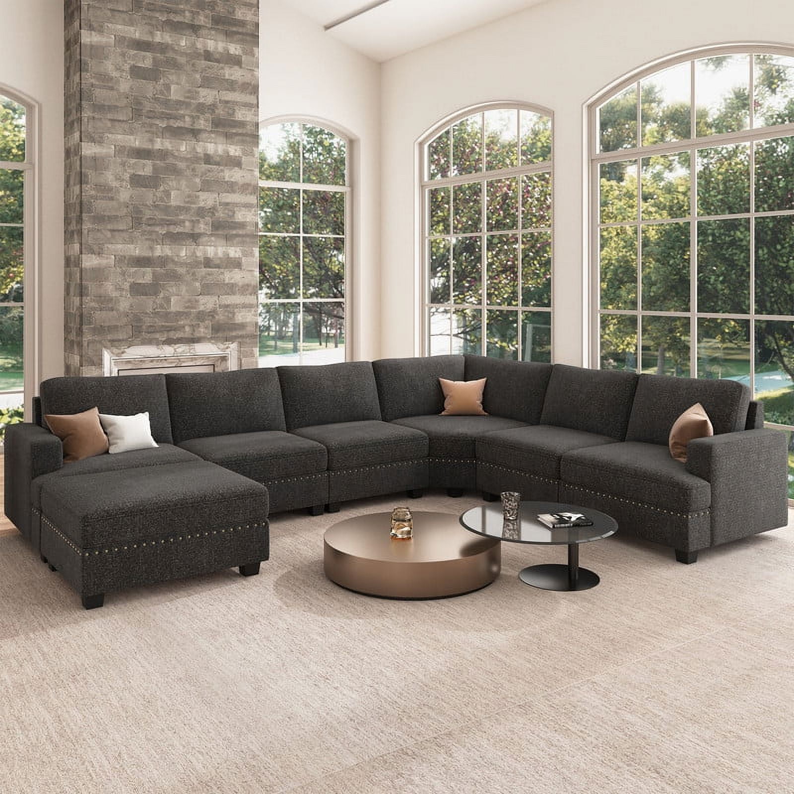 Nolany Modern Reversible Sectional Sofa Deep Seats with Storage Ottoman for Apartment Dark Grey Walmart