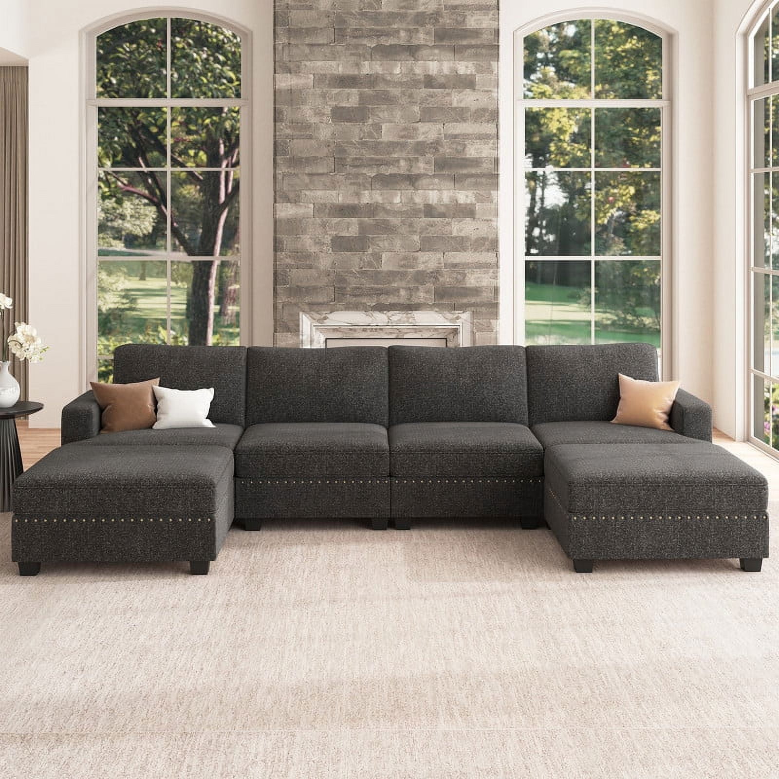 Nolany Large Fabric U-Shaped Modular Sectional Sofa with Storage ...
