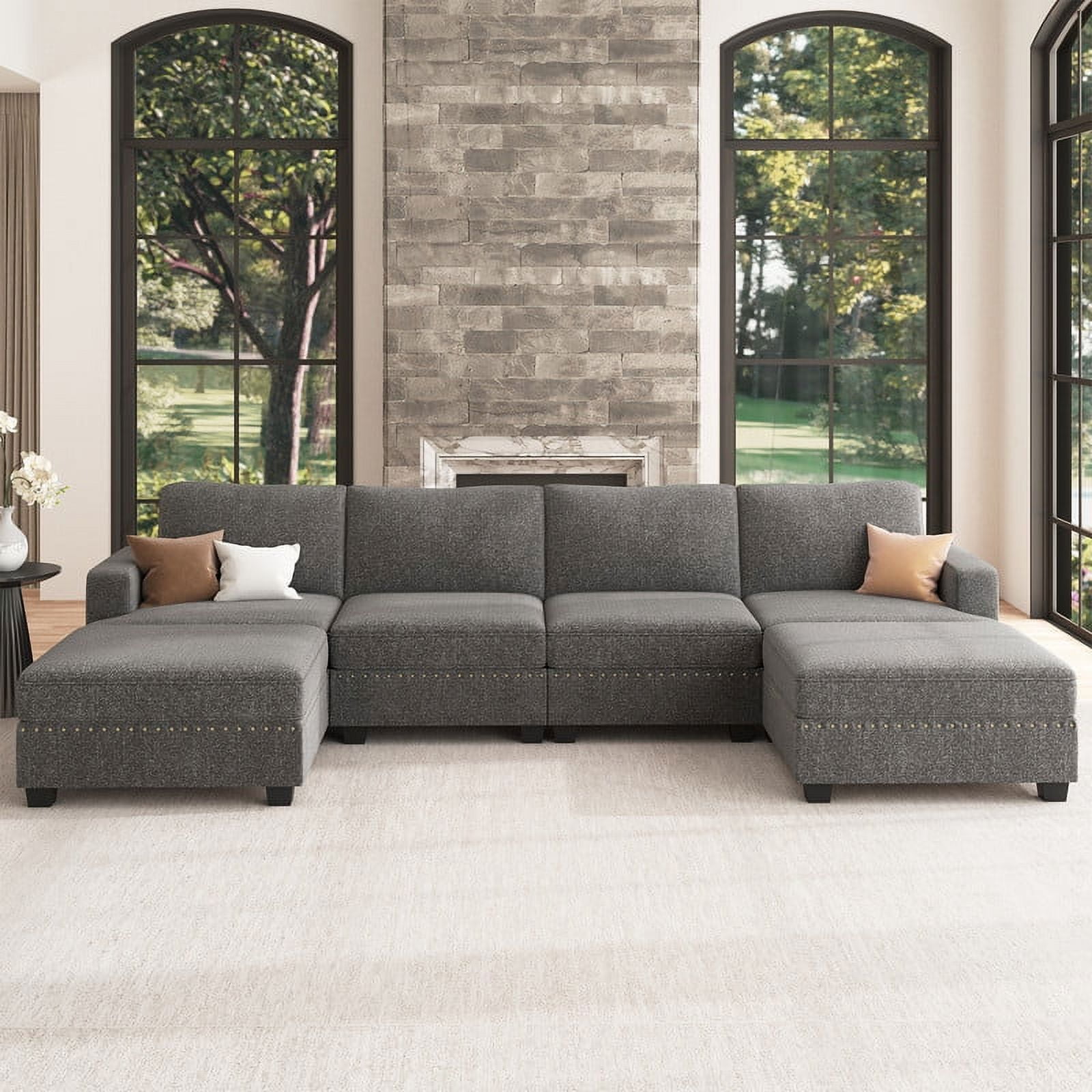 Nolany Modern U Shaped Modular Sectional Sofa with Storage Ottoman for ...