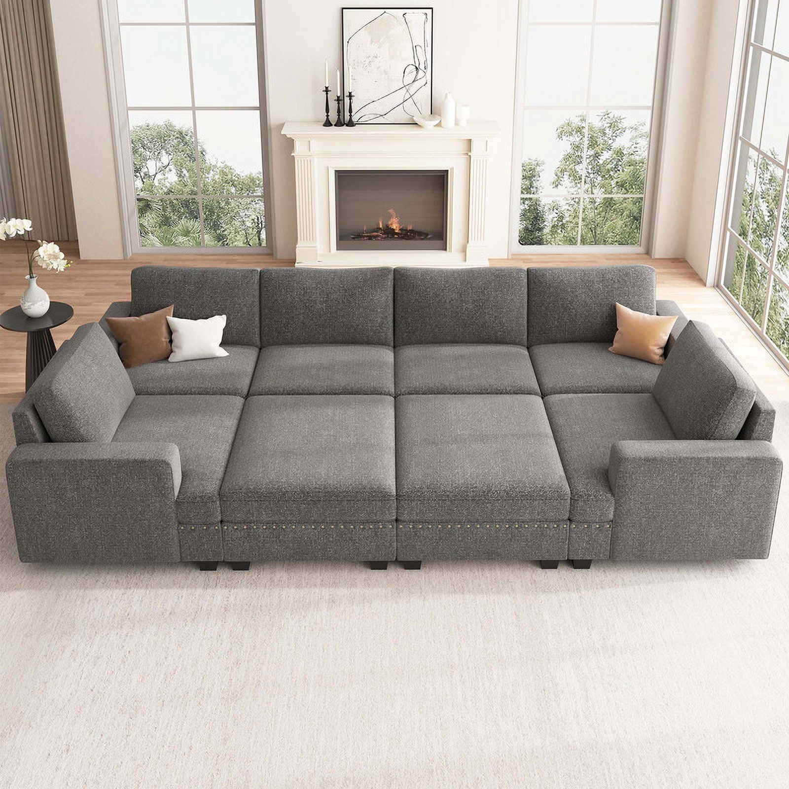 Nolany Modular Chenille Oversized Couch Sleeper Sofa Deep-Seat Storage ...