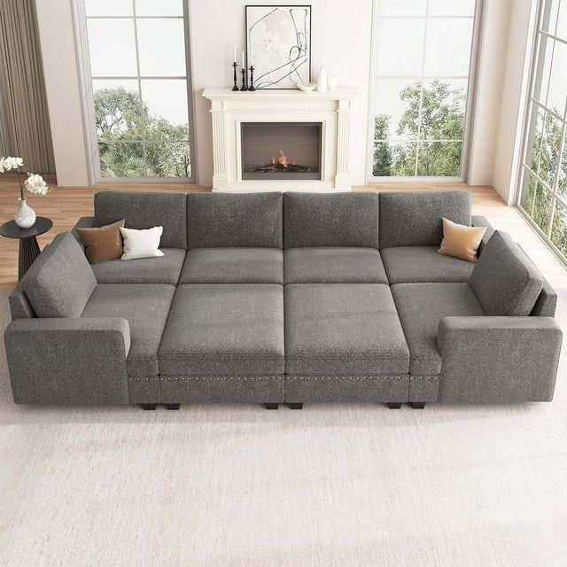 Nolany Modular Chenille Oversized Couch Sleeper Sofa Deep-Seat Storage ...