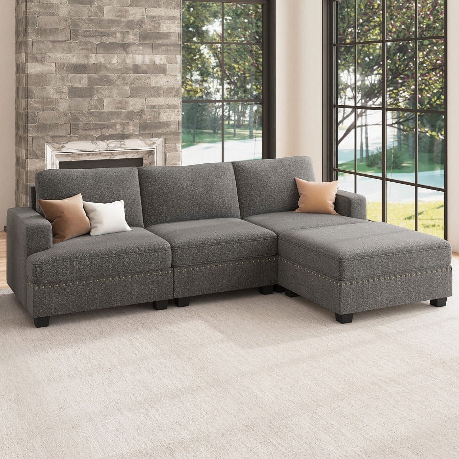 Nolany Modular Sectional Convertible Sofa with Storage Ottoman for ...