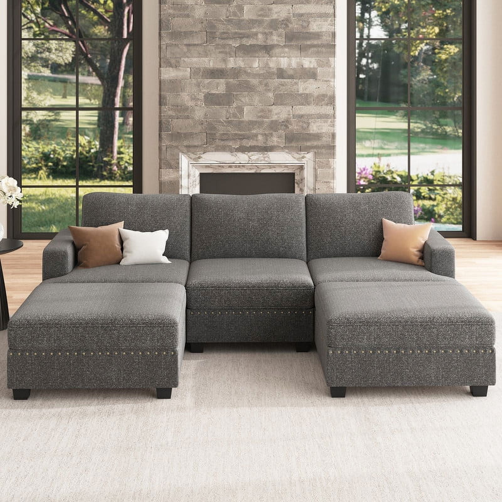Nolany Modular Sectional Chenille Sleeper Couch with Removable Storage ...