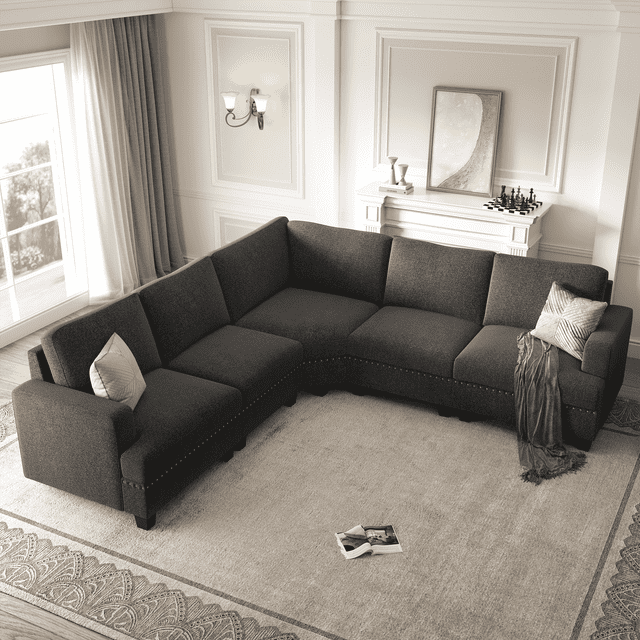 Nolany Modular Stain-Resistant Wide Corner Fabric Sofa Corner Couch for ...