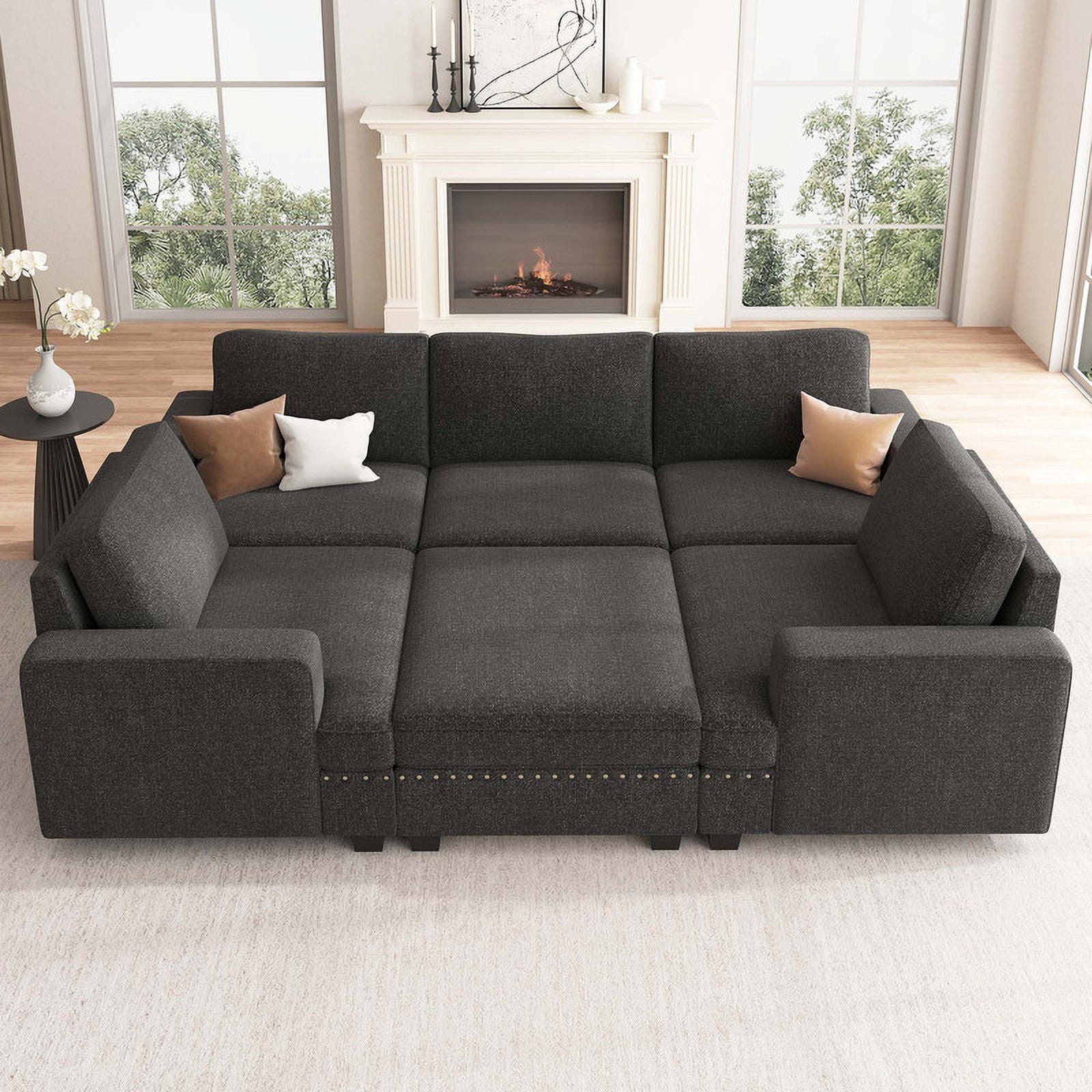 Nolany Oversized Modular Sleeper Chenille Sofa Couch with Reversible ...