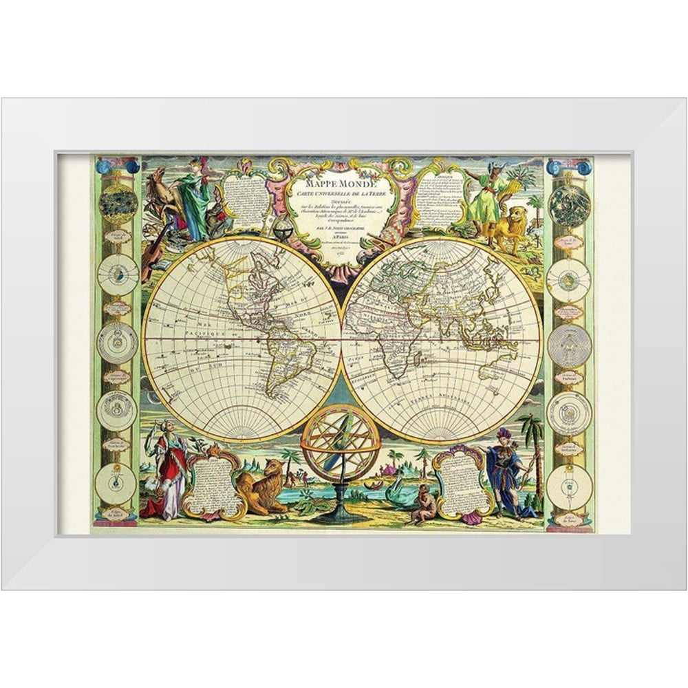 Nolin, Jean Baptiste 24x17 White Modern Wood Framed Museum Art Print Titled - Mappa Monde Carte ...