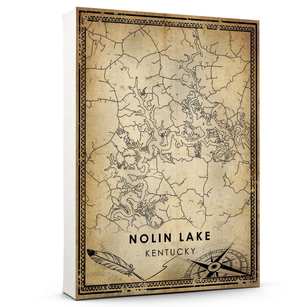 Nolin Lake Vintage Map Prints Canvas, Kentucky Map Art Canvas, Canvas ...