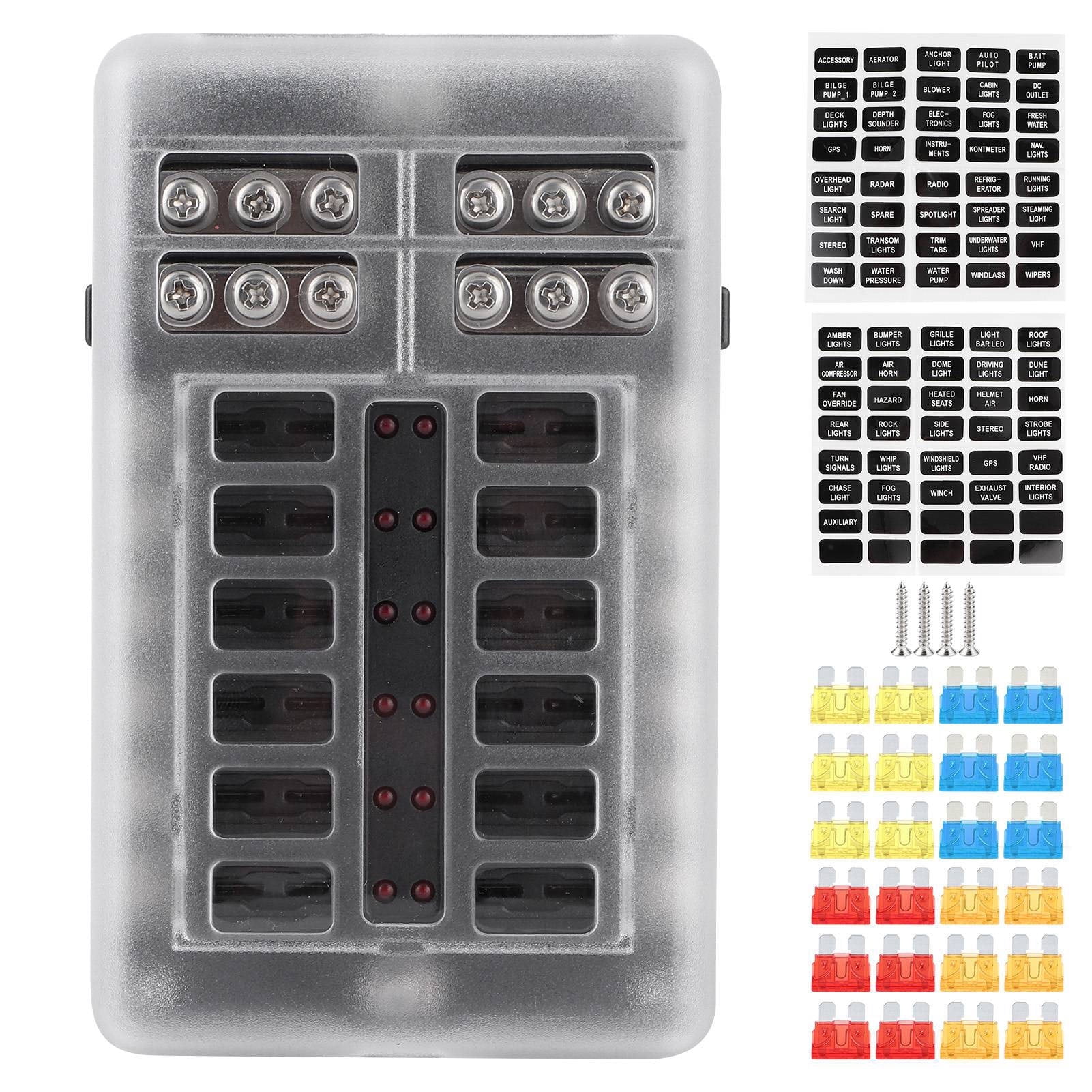 Nololo 12 Circuits Fuse Box Block Holder LED Indicator Light MNI Motor ...