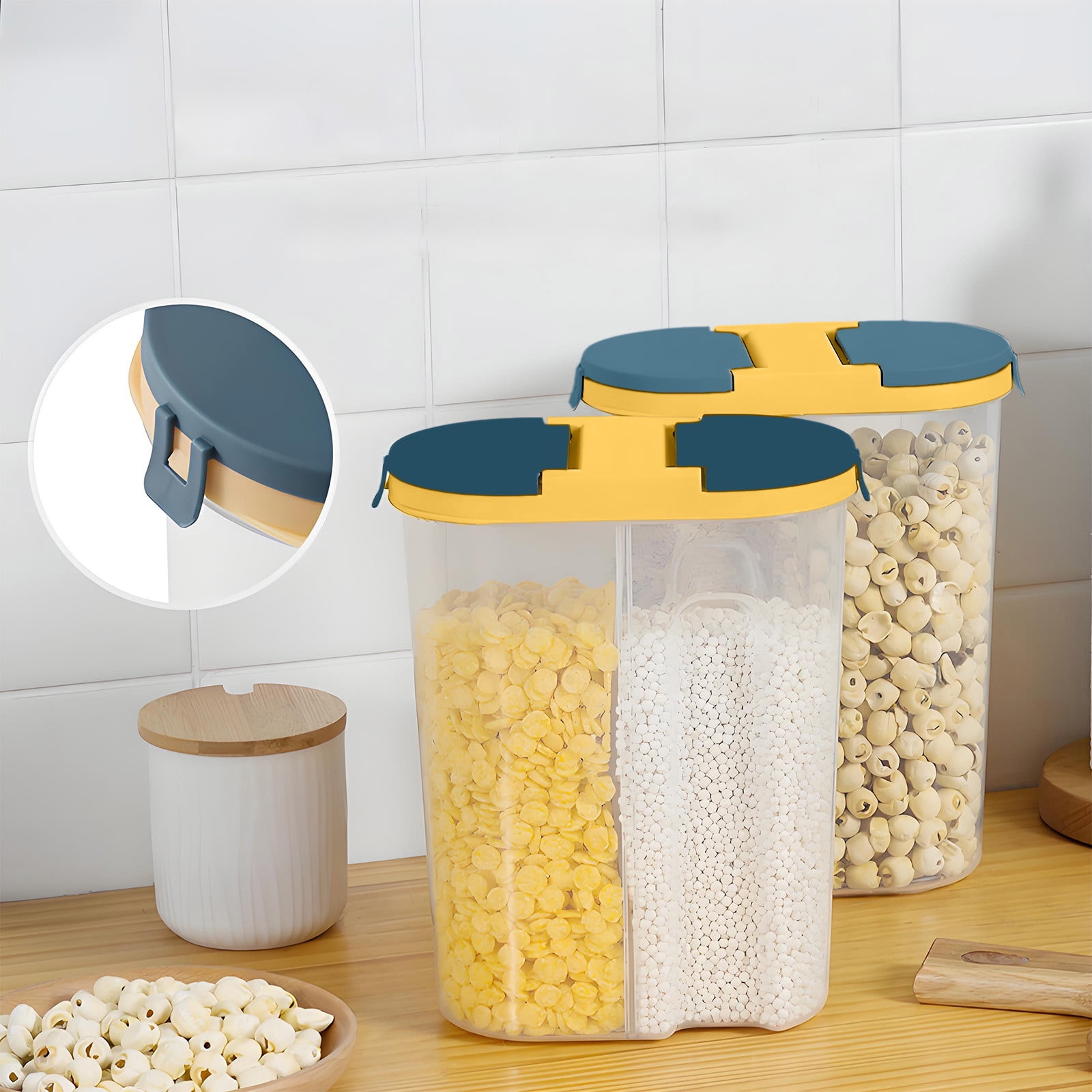 Nololo 2 Pack Rice Dispenser Storage Containers, 2 Grids container Rice ...