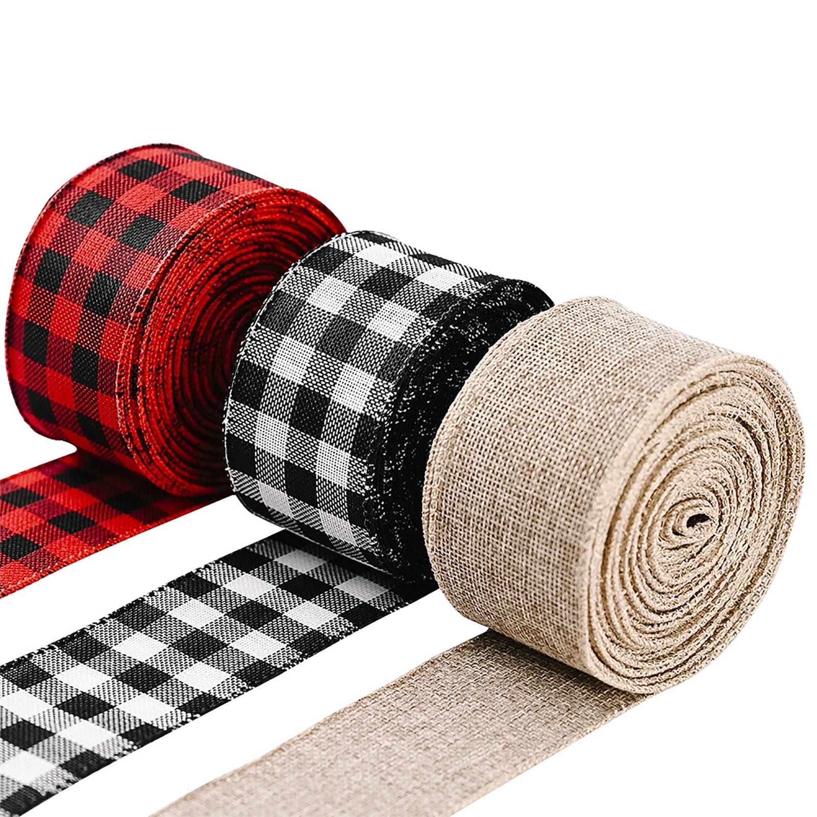 Nololo 2m Lattice Christmas Wired Edge Ribbons Black Red Plaid Ribbon ...