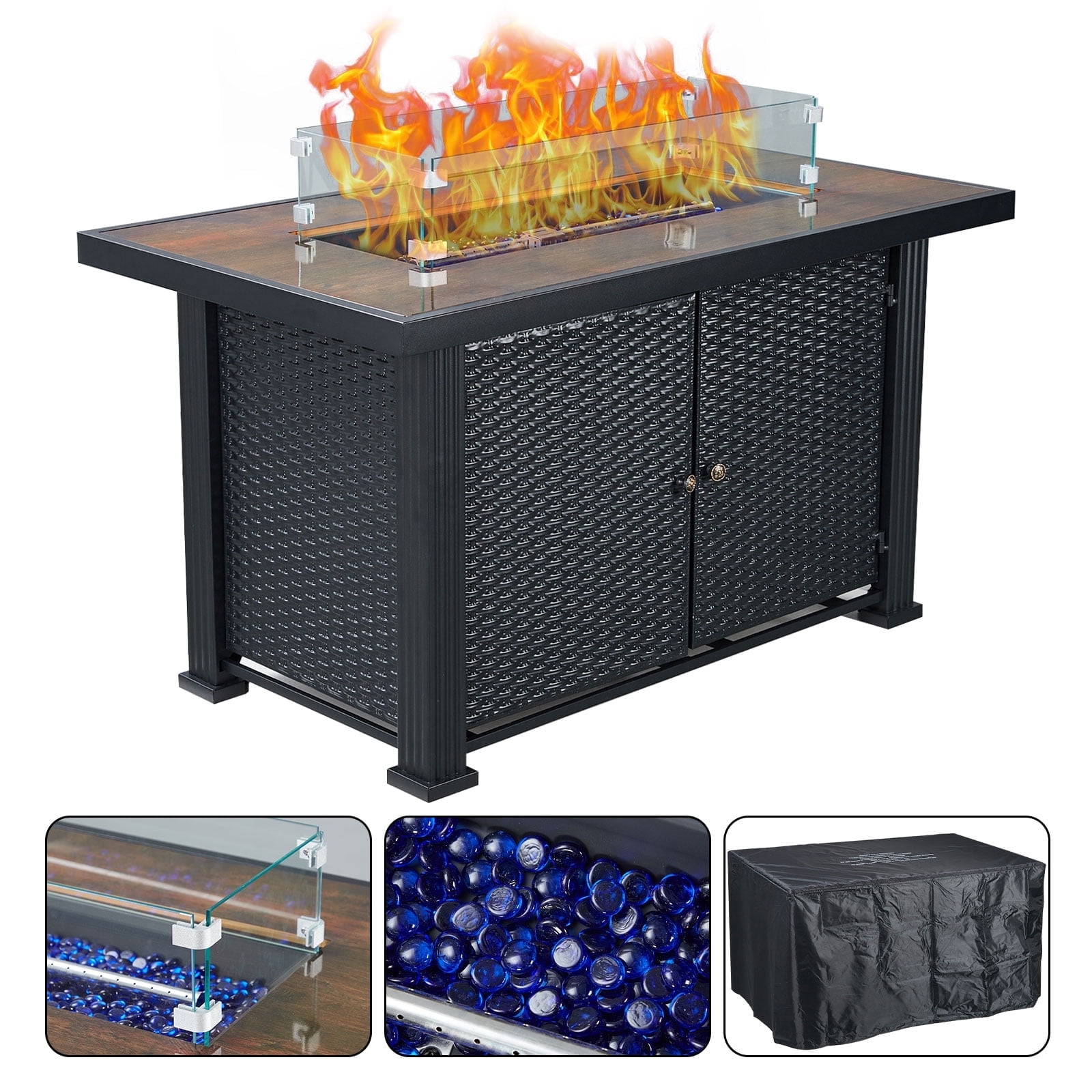 Nololo 44 inch Propane Fire Pit Table, 50000BTU Fire Table with Double ...