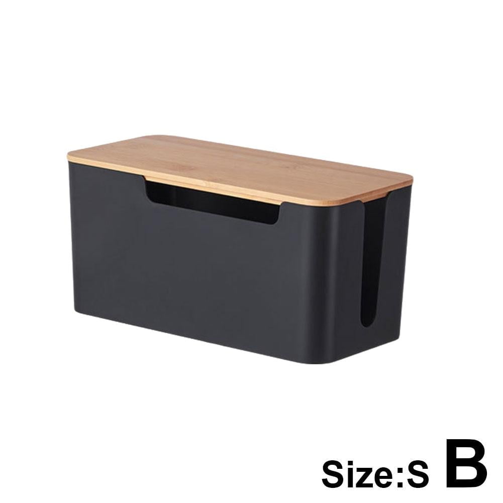 Nololo Bamboo wood black (B) small plastic wire storage box power plug ...