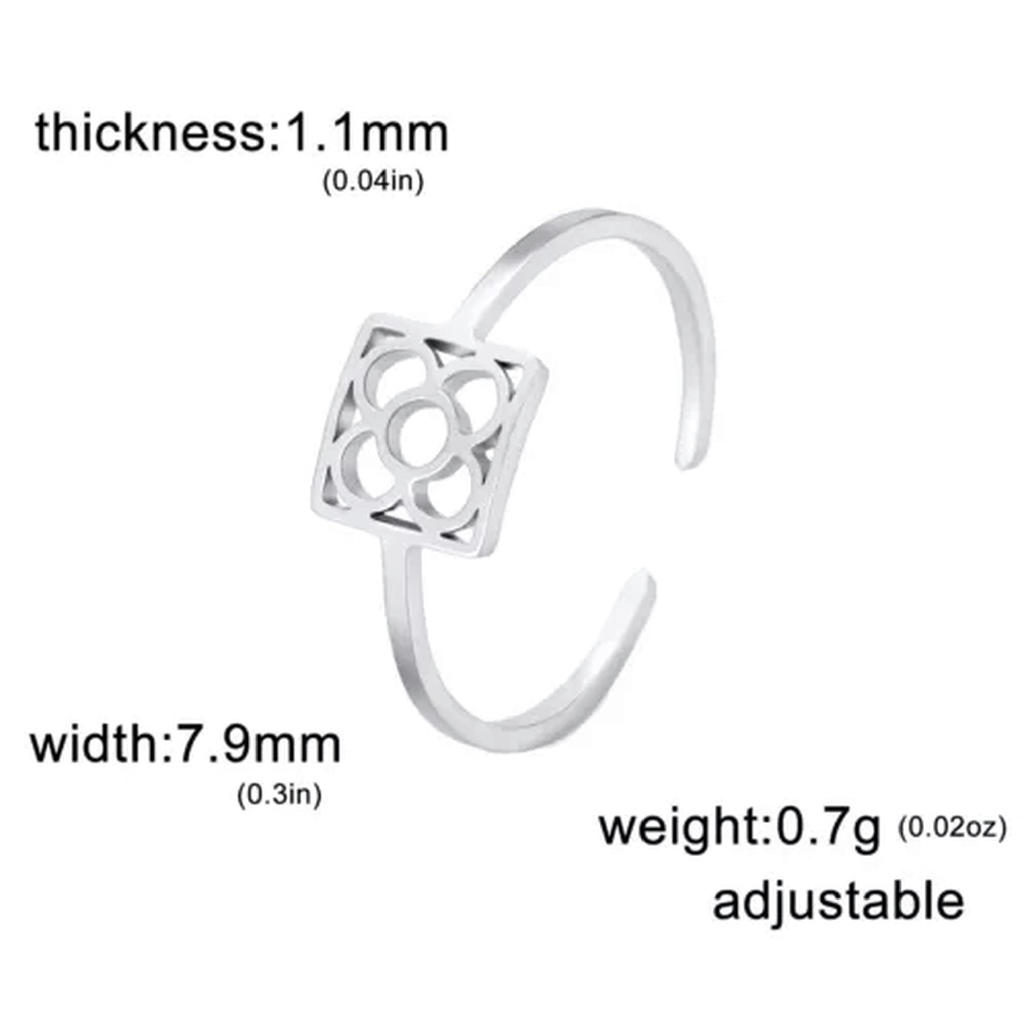 Nololo Barcelona Flower Square Ring Women Adjustable Stainless Steel ...