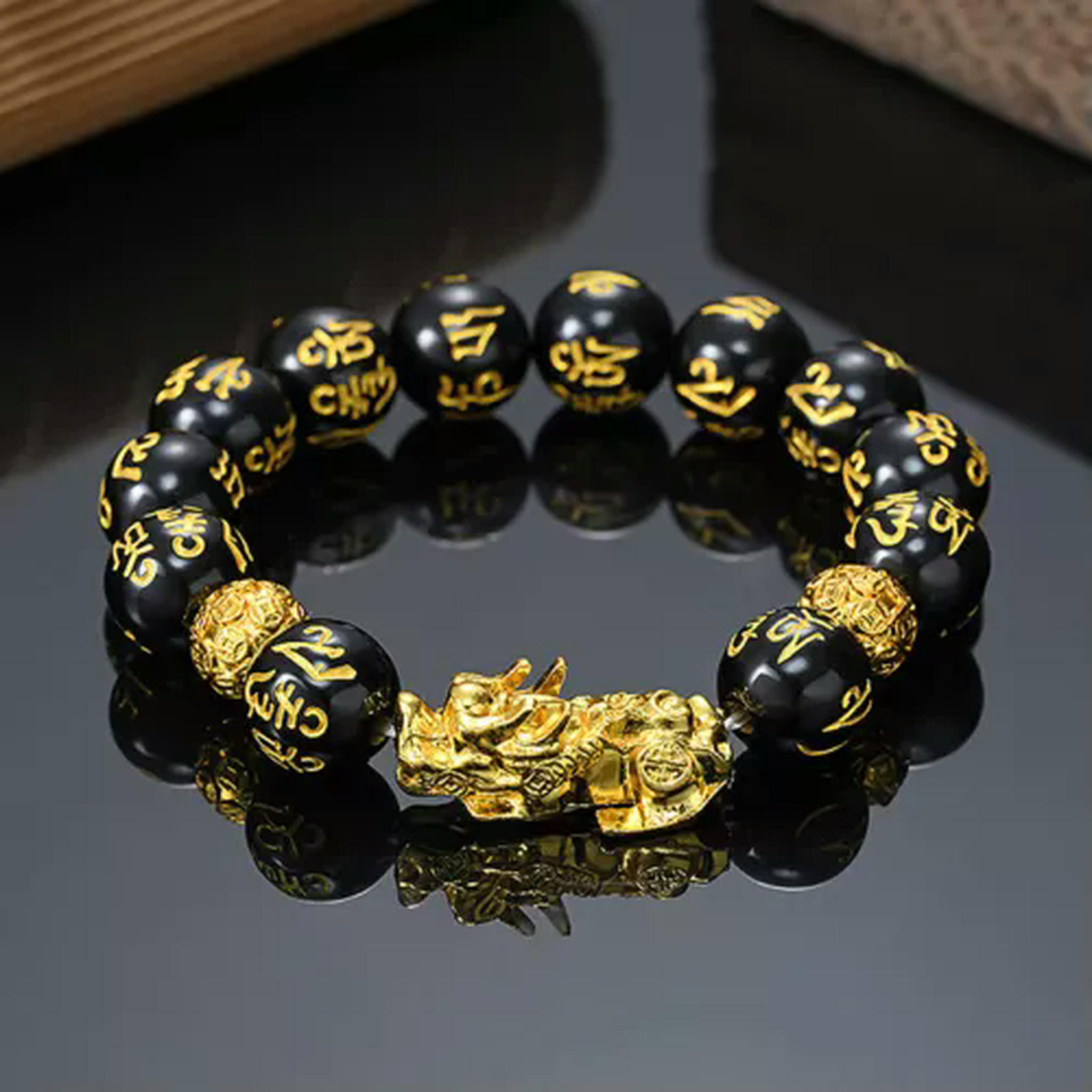Nololo Chinese Style Pixiu Six-character Mantra Obsidian Stone Beads ...