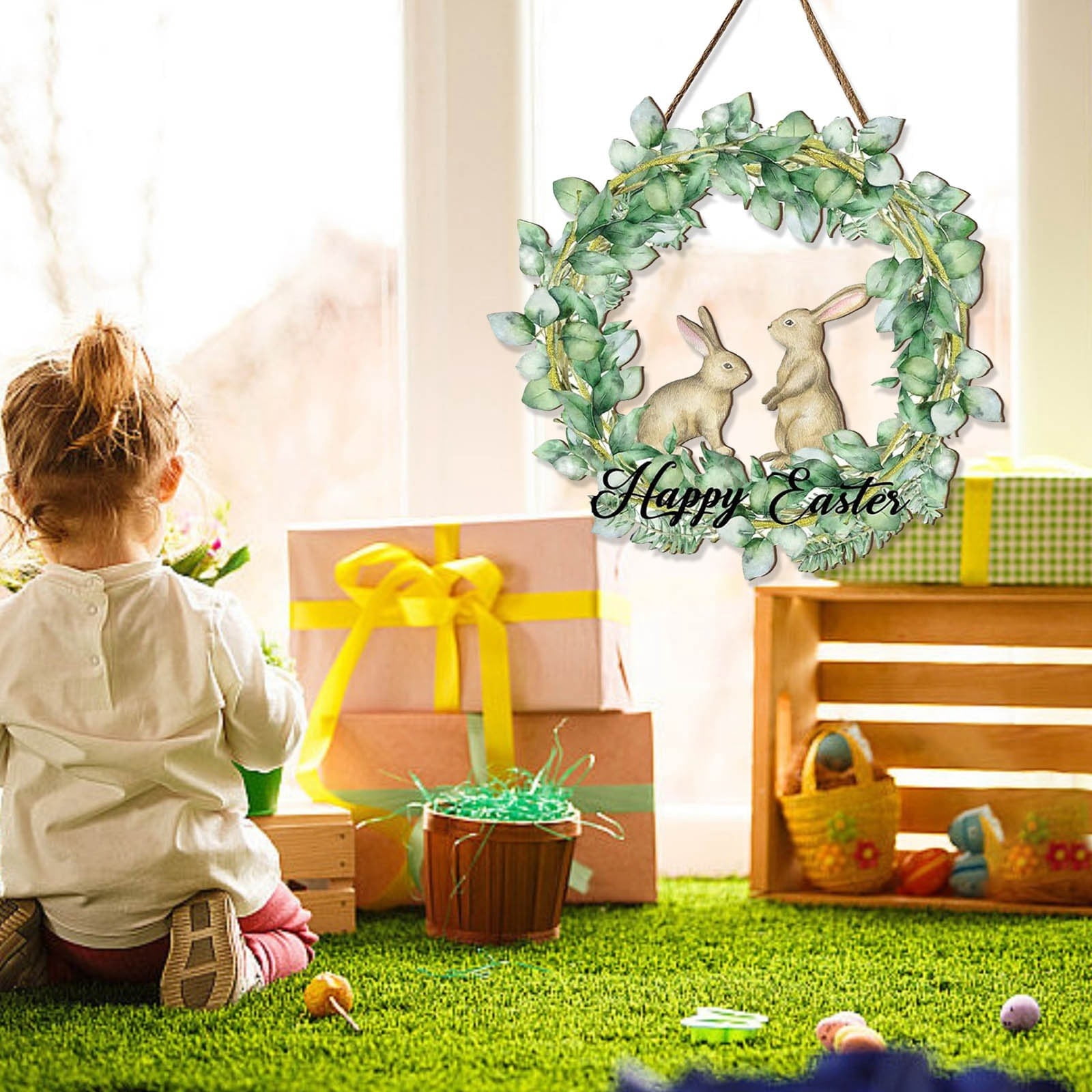 Nololo Easter Welcome Flower Door Sign Sign Easter Front Door ...