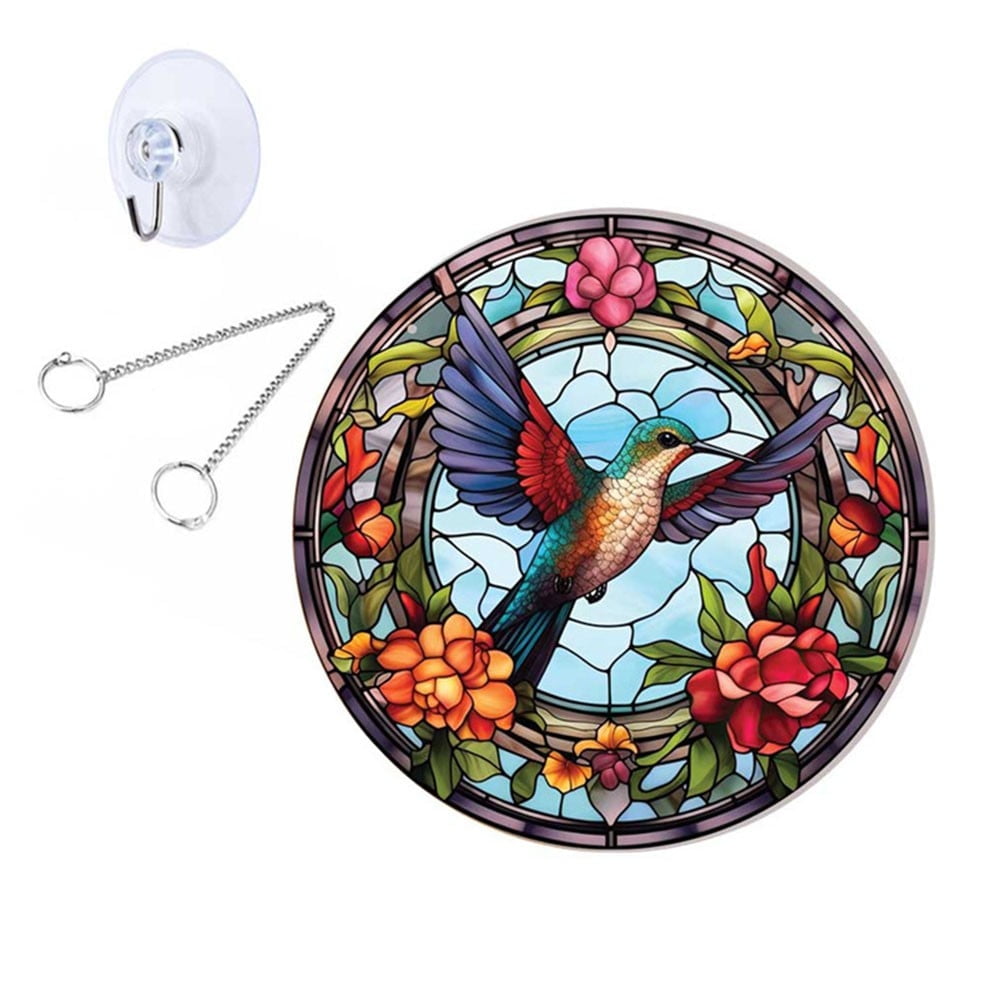 Nololo Hummingbird Stained Sun Catcher Panel Window Hangings, 7.87* 7 ...