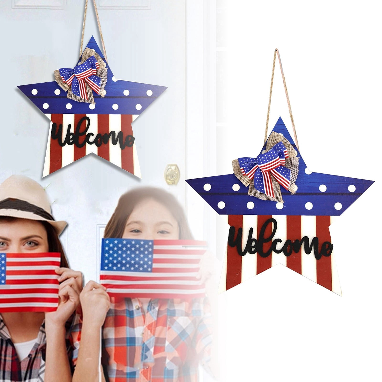 Nololo Independence Day Wooden Welcome Door Sign Holiday Home Decor ...