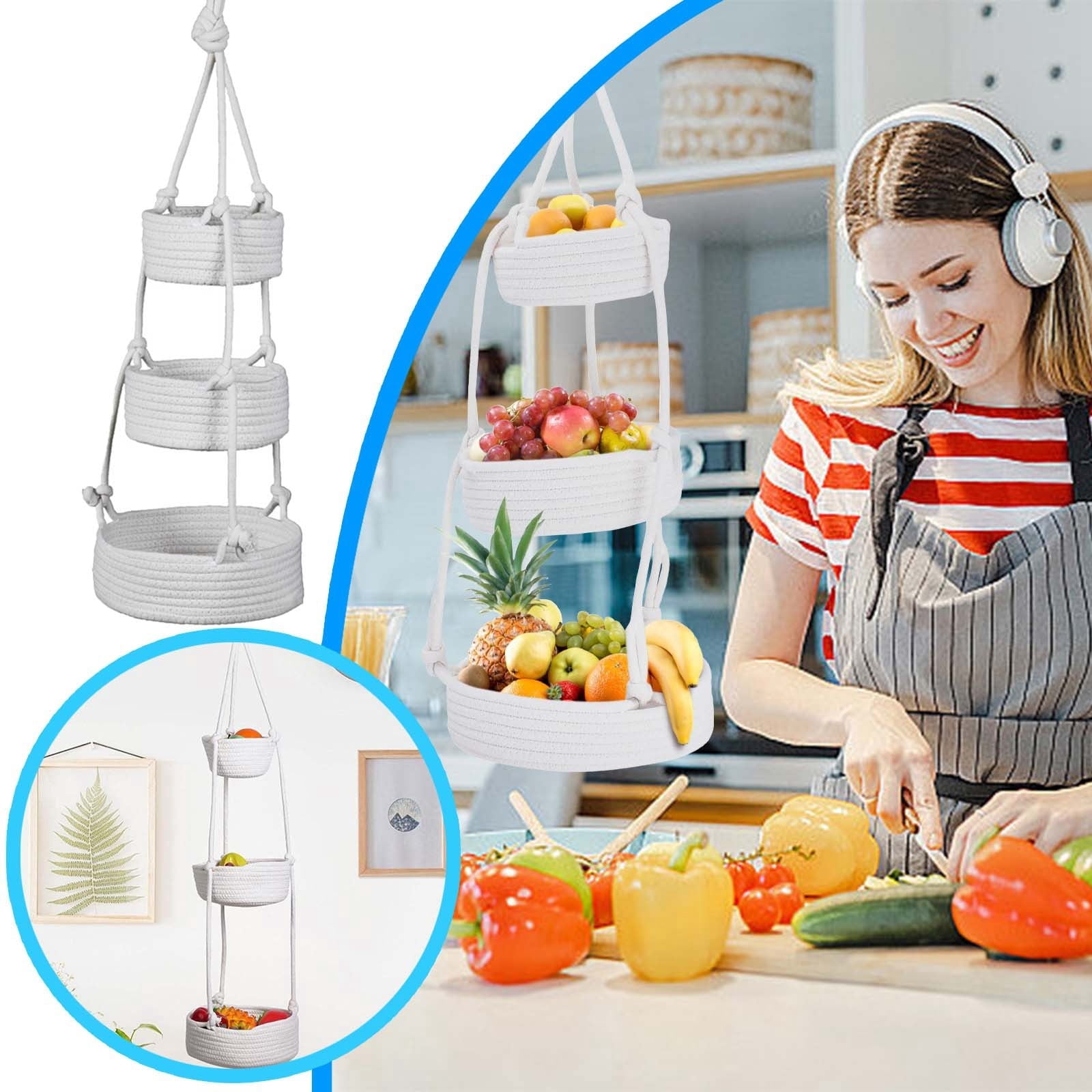 Nololo Kitchen Hanging Fruit 3 Tier Fruit Hanger Lacey Fruit White Boho ...
