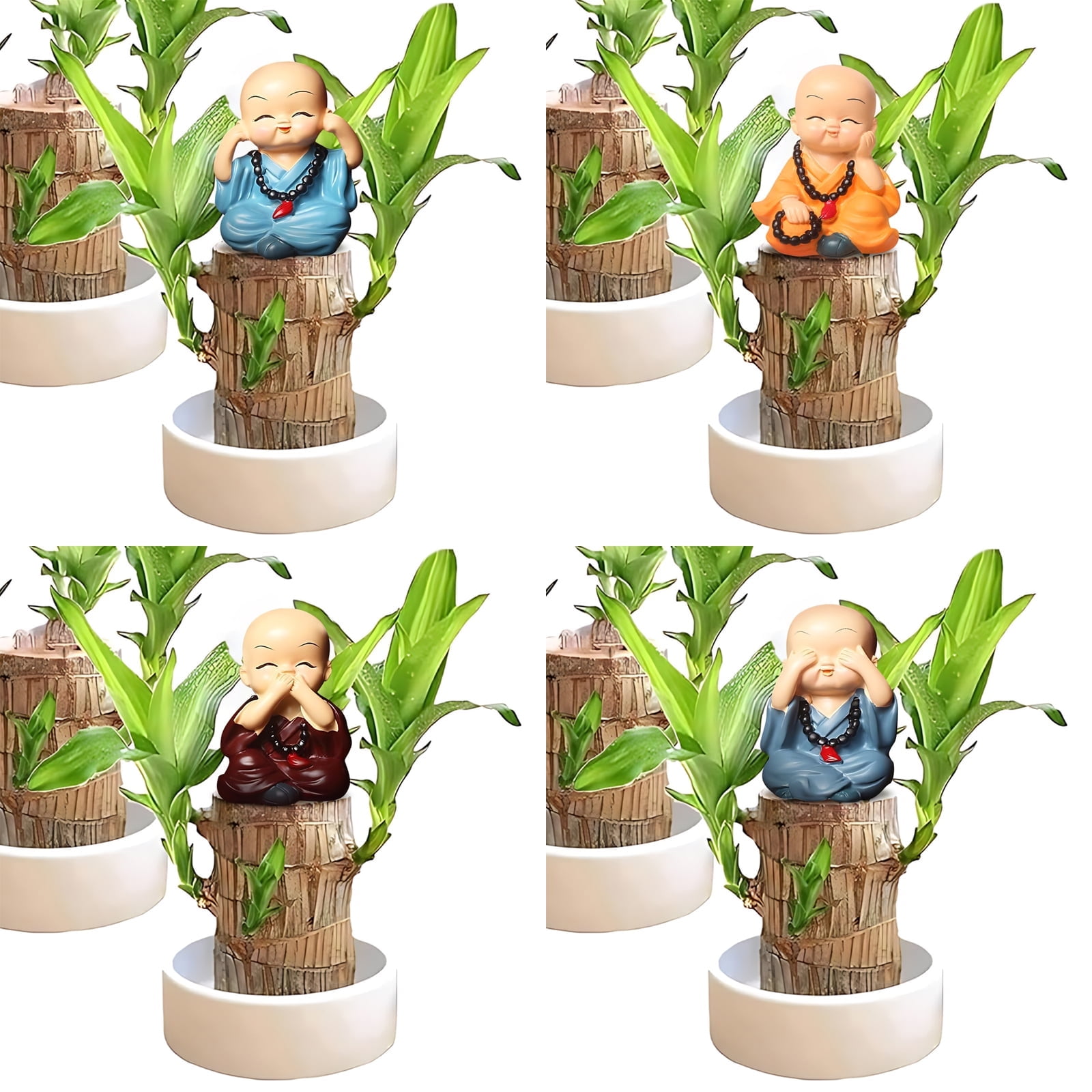 Nololo Little Monk Ornaments Cute Kung Fu Statue, Brazilian Wood Green Plant Potted Little Monk ...