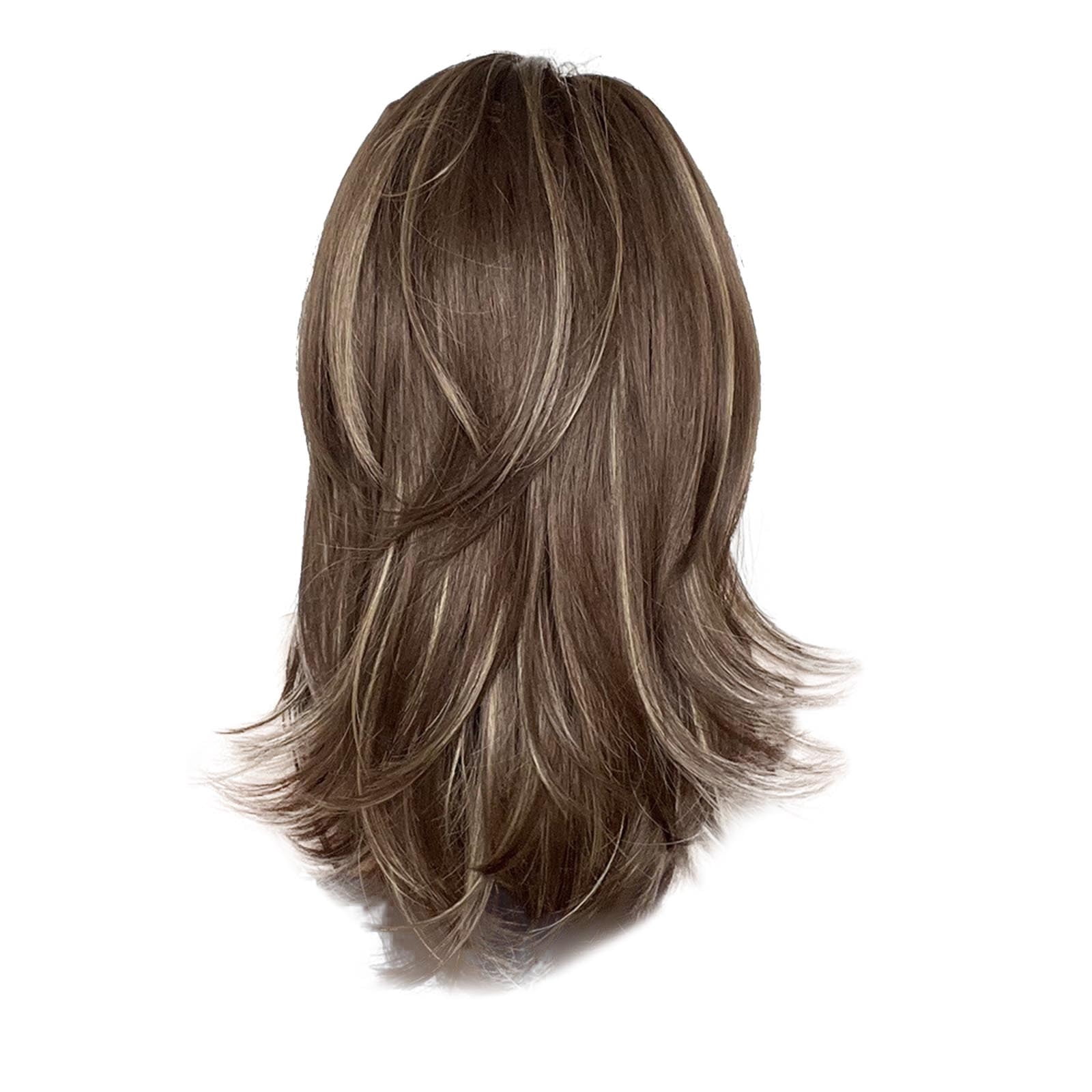 Nololo Medium Short Wigs, Brown Hair with Side Bangs for Girls and ...
