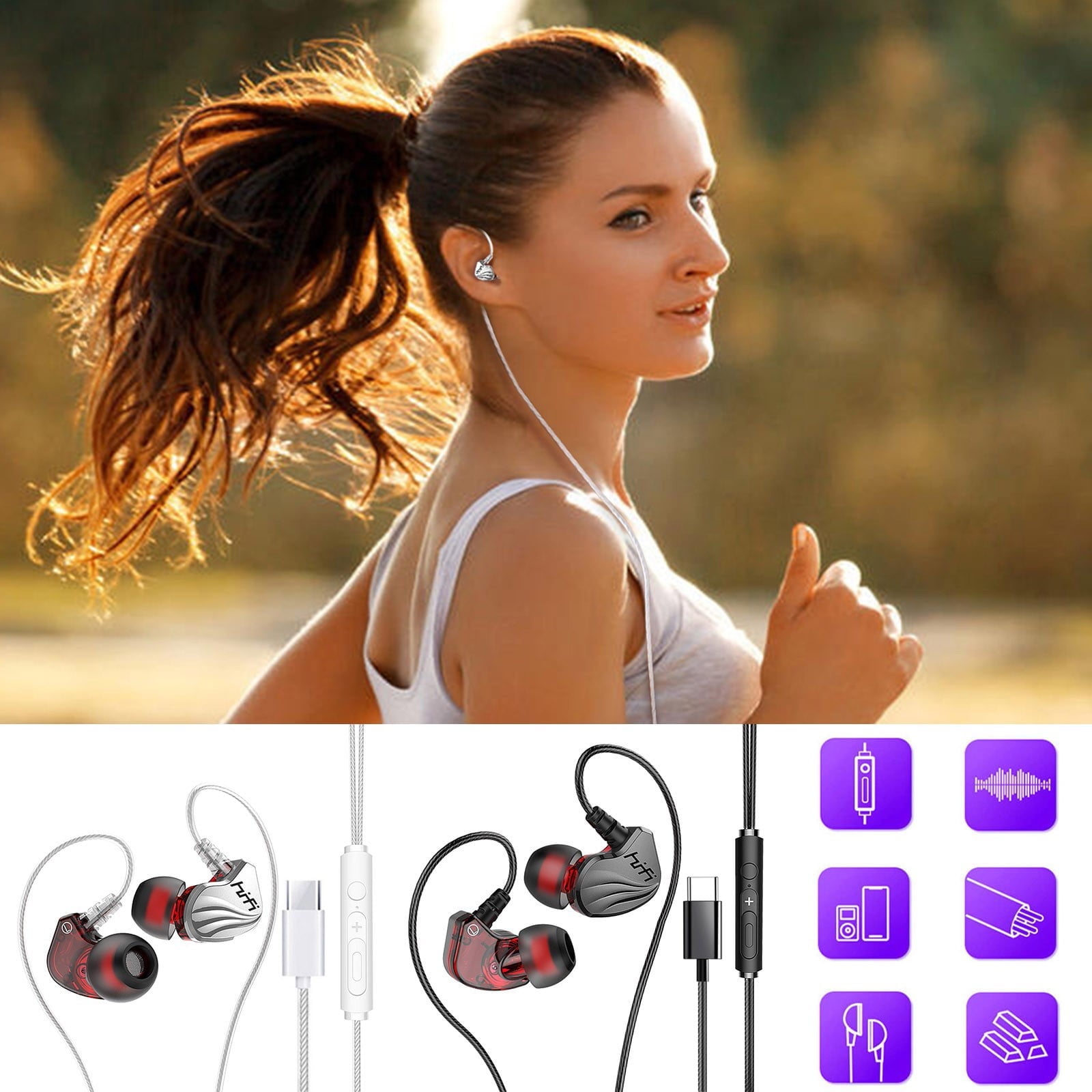 Nololo New Fathers Day Gifts Type-C Plug in Ear Headphones Bass ...