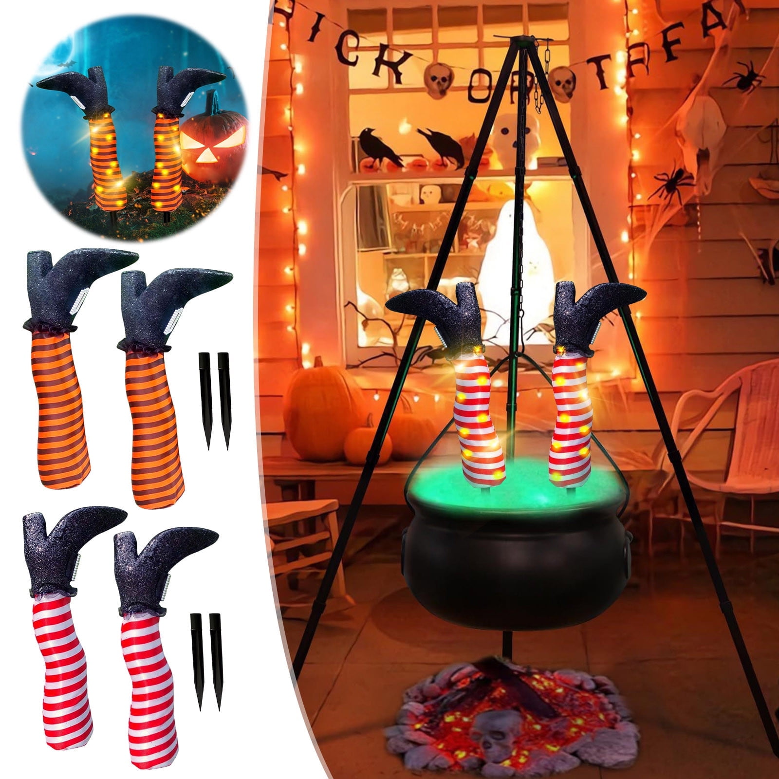 Nololo New Halloween Decorations Outdoor Witch Legs Yard Stakes 2Pcs Halloween Upside down Witch ...
