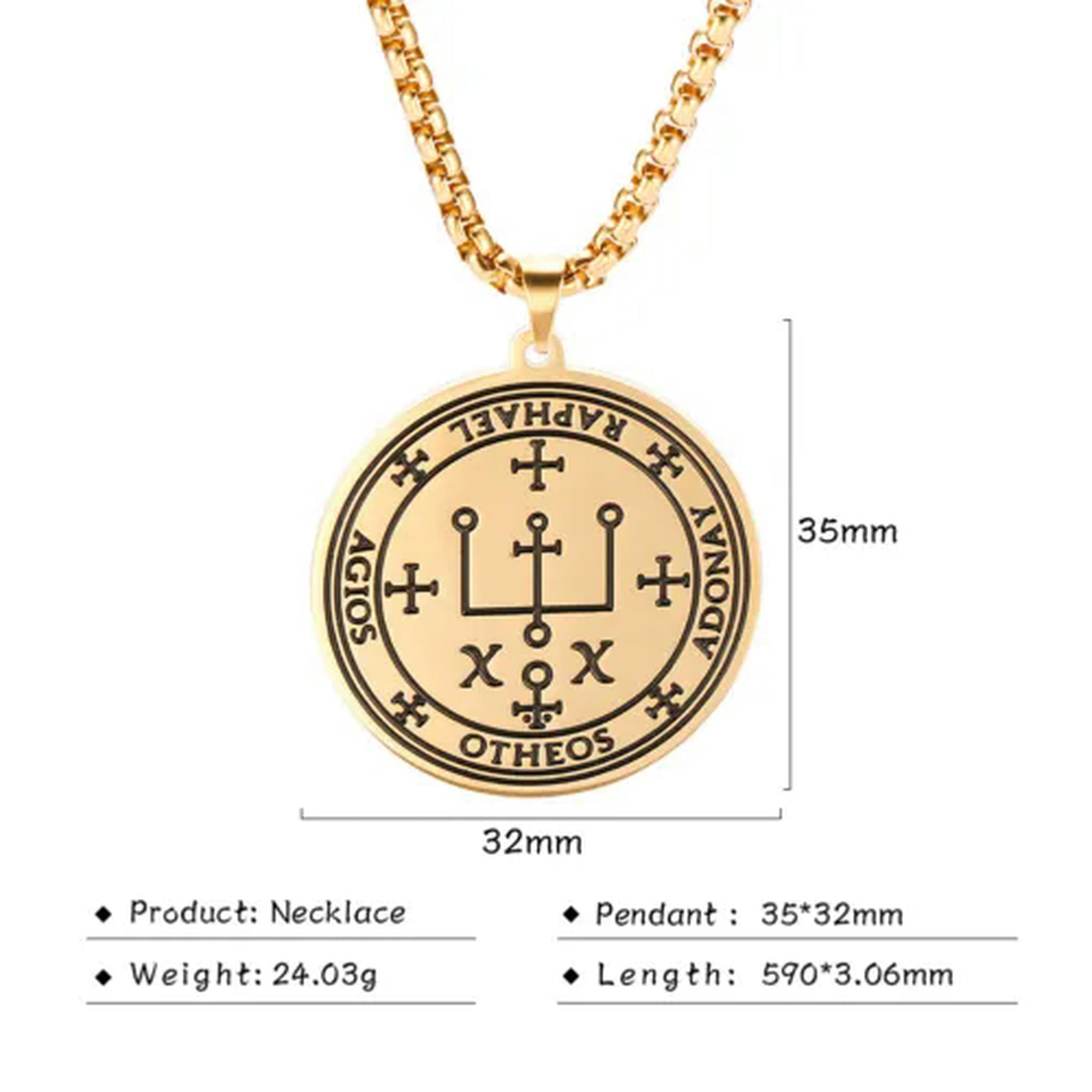 Nololo Raphael Sigil Magic Angel Round Pendant Stainless Steel Carved ...