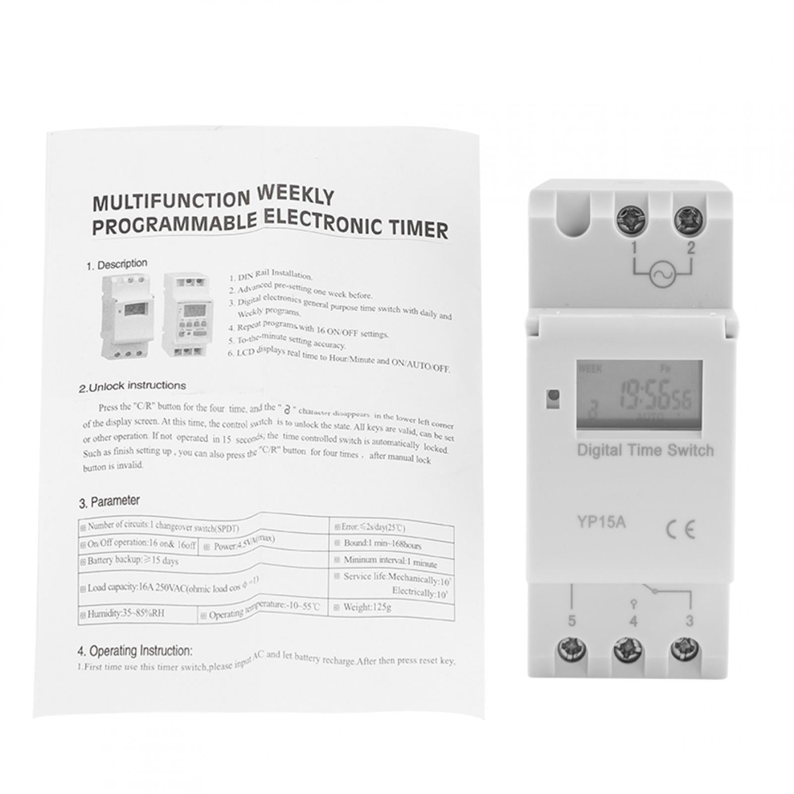Nololo Relay Time Switch -16A Digital LCD Power Timer Programmable ...