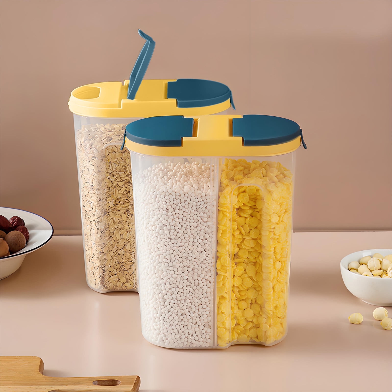 Nololo Rice Dispenser Storage Containers, 2 Grids container Rice Bucket ...