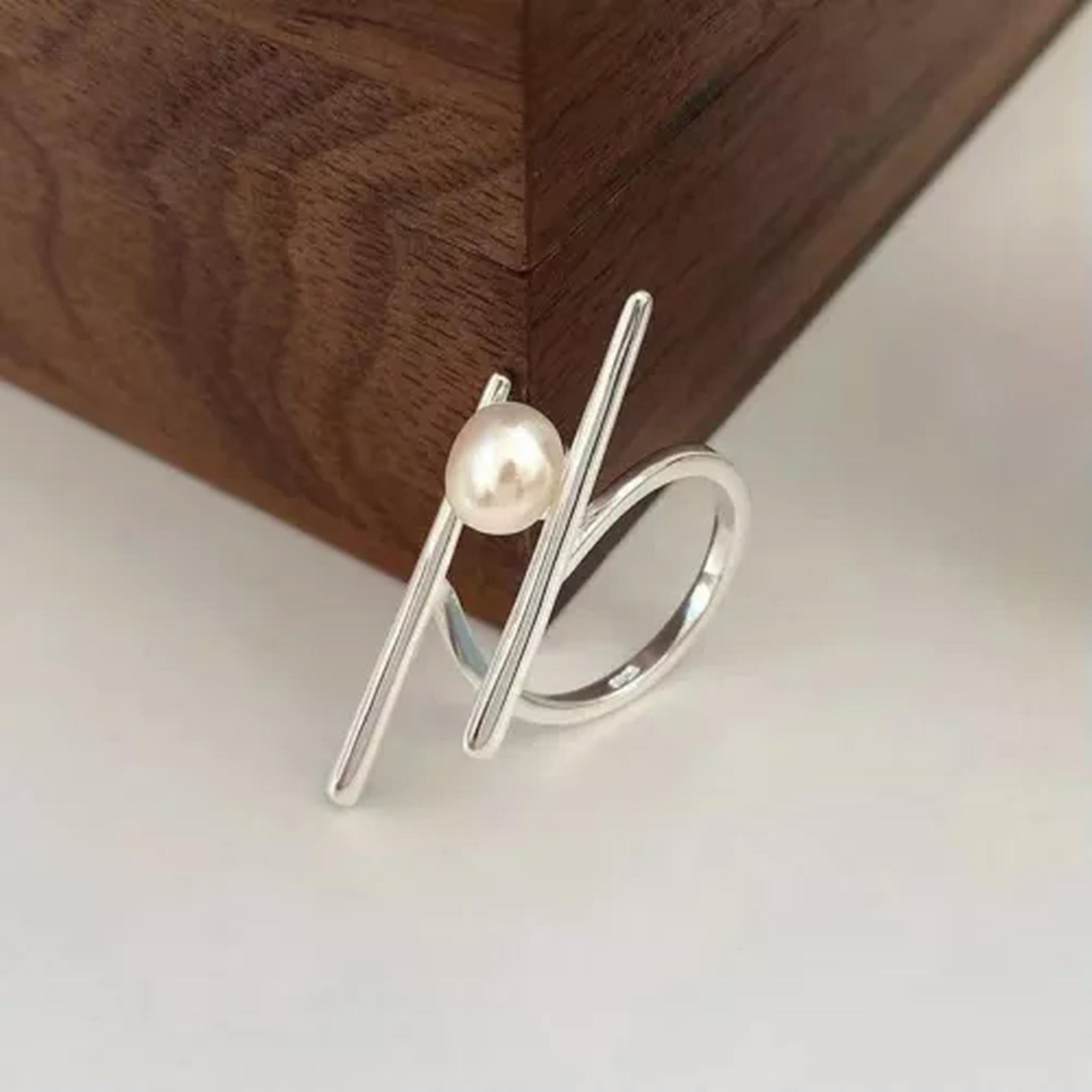 Nololo Silver Color Finger Ring Jewelry Pearl Opening Adjustable ...