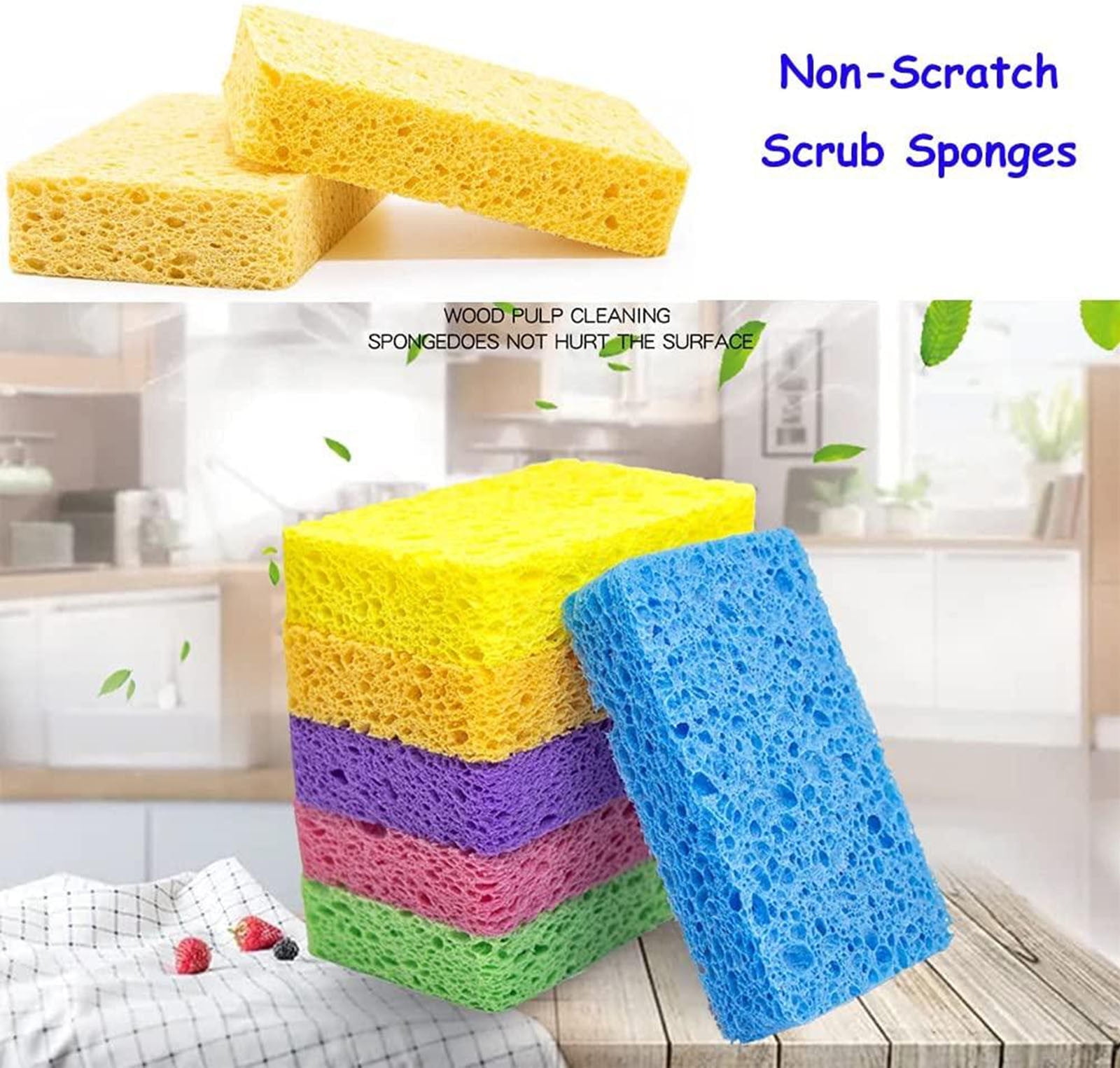 Nololo Sponges For Dishes Large Cellulose Kitchen Cleaning Non Scratch ...