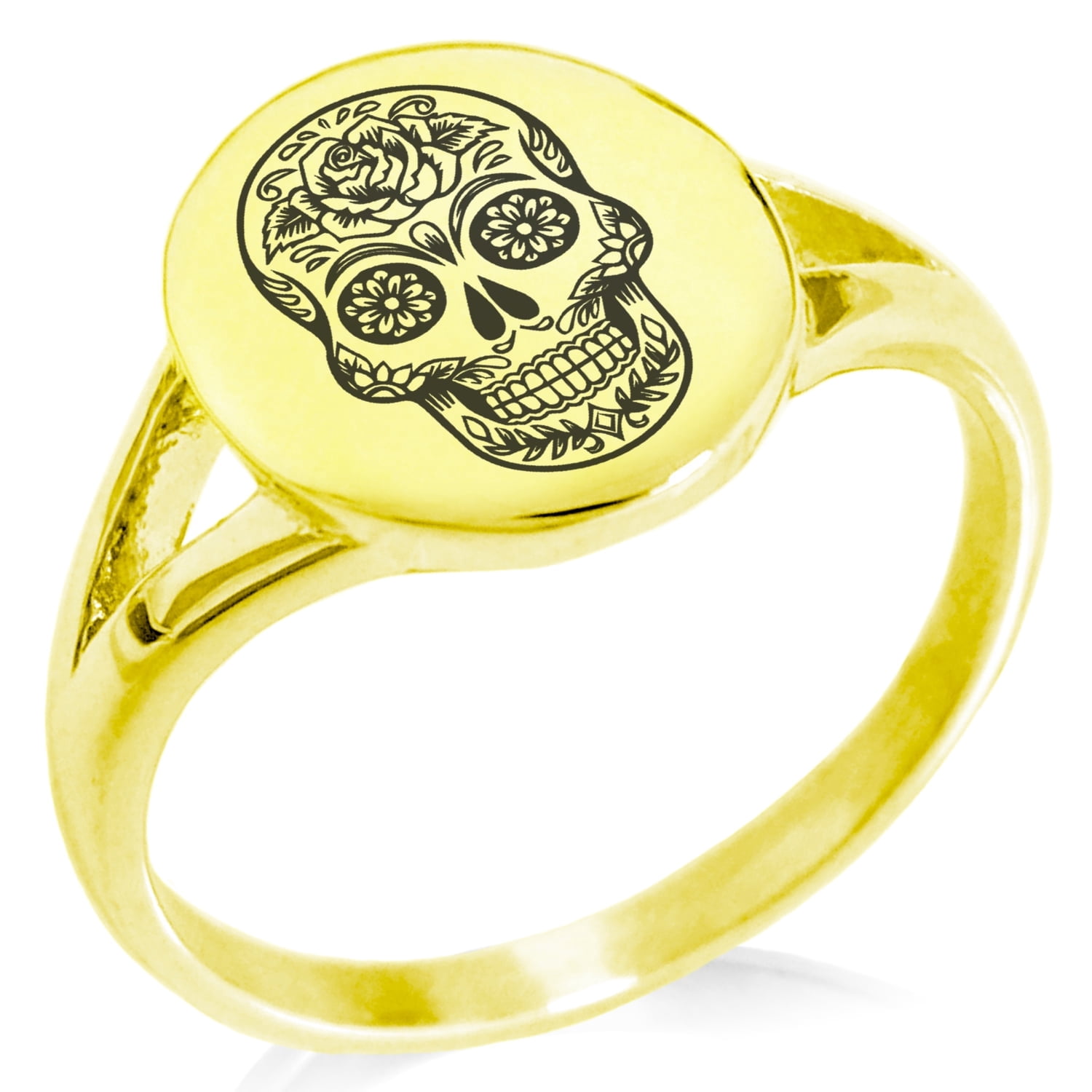 Nololo Stainless Steel Day of the Dead Sugar Skull Minimalist Oval Top ...