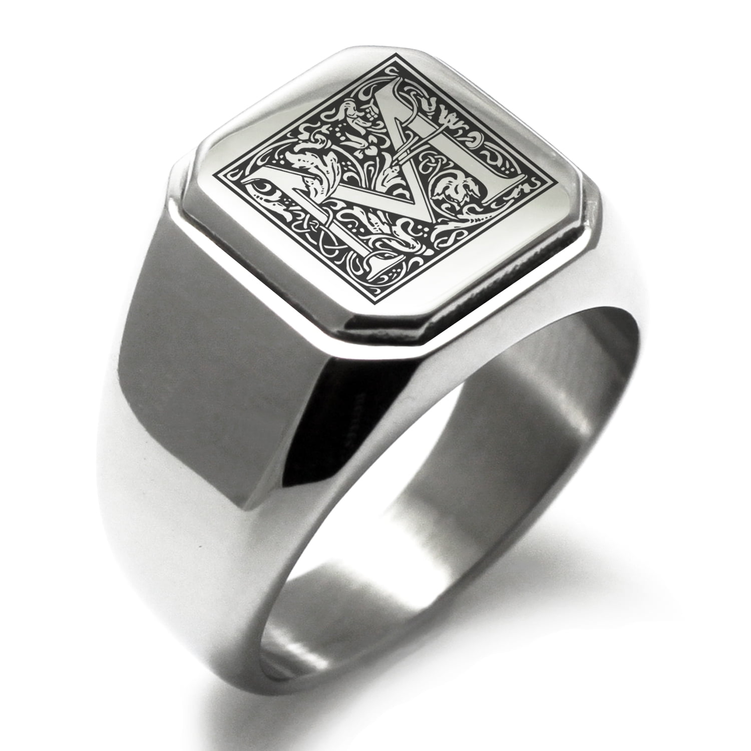 Nololo Stainless Steel Letter M Initial Floral Box Monogram Engraved ...