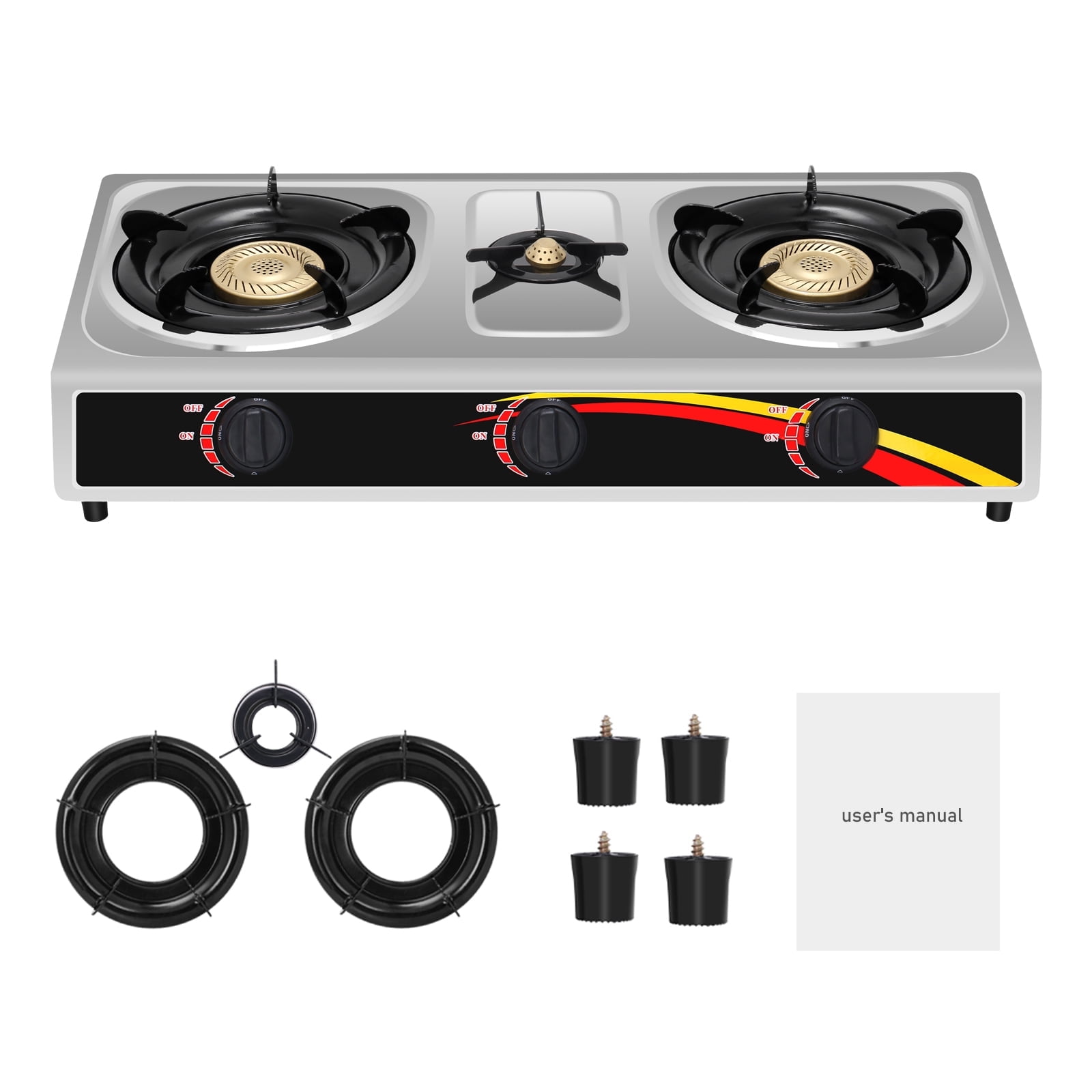 Nololo Three Burner Gas Stove Household Stainless Steel Desktop ...