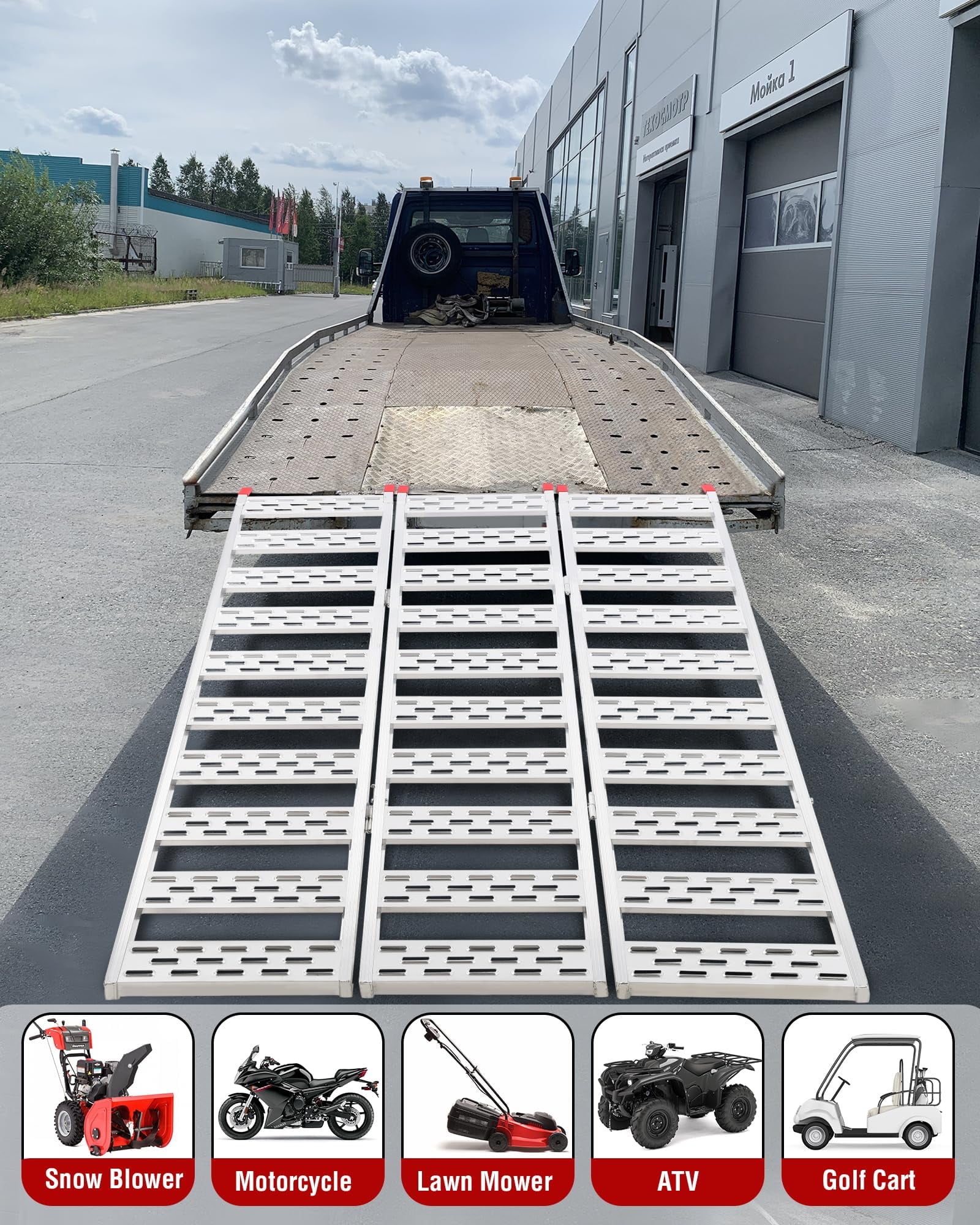 Nololo Tri-Fold Aluminum Loading Ramp 1500 lbs 76"x50" Non-slip Truck ...